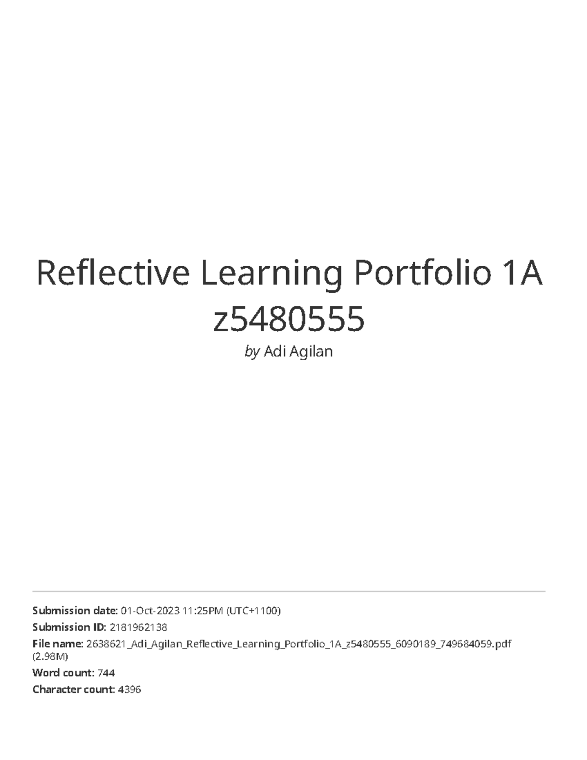 Reflective Learning Portfolio 1A - QUALITY (40%) NO ATTEMPT (0) FAIL ...