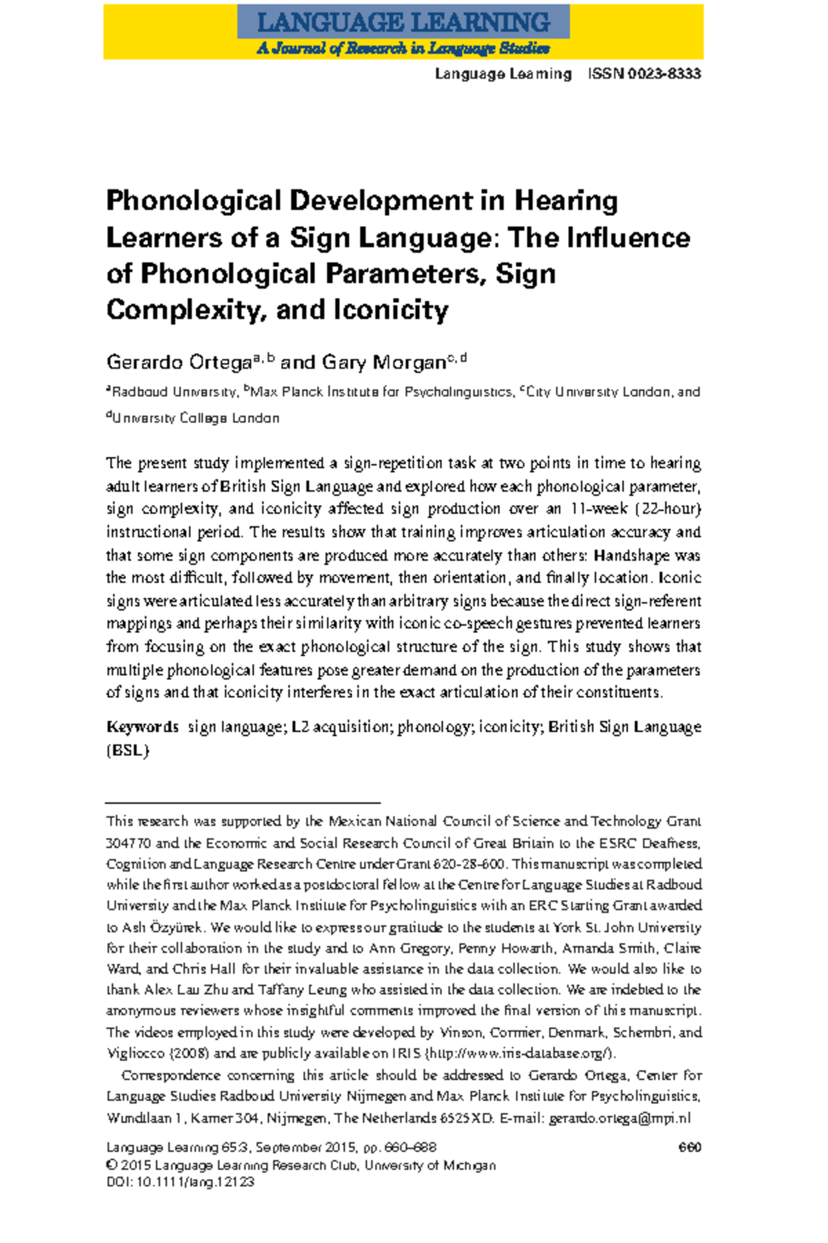 Content - sign language linguistics - Language Learning ISSN 0023 ...