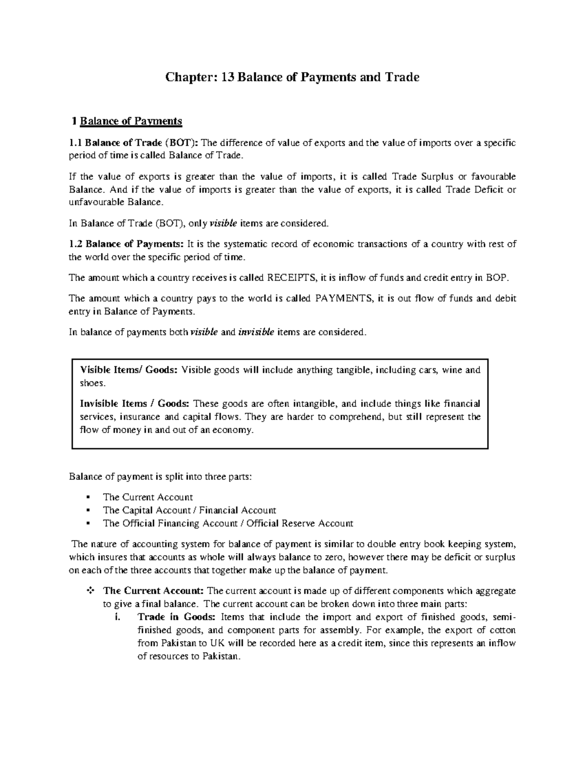 PRC- Ch Economics 13 - notes - Chapter: 1 3 Balance of Payments and ...