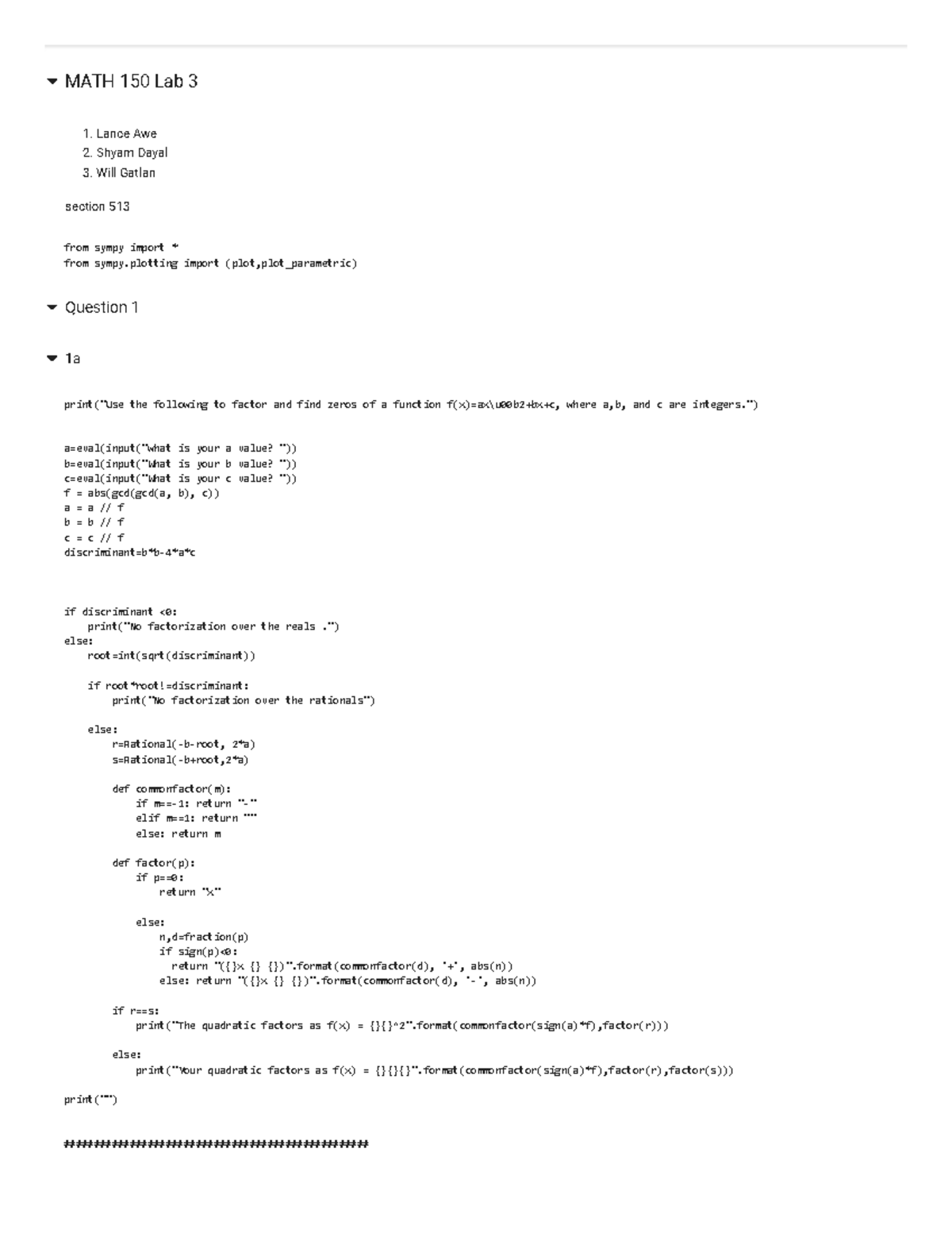 Copy Of Lab3temp 150 Ipynb Colaboratory Math 150 Lab 3 1 Lance Awe 2 Shyam Dayal 3 Will