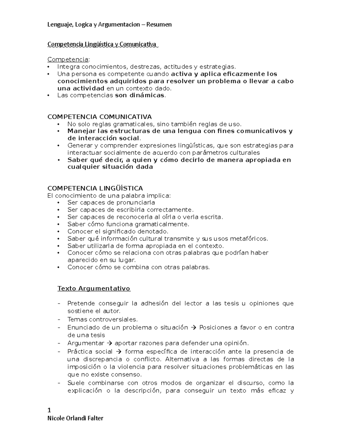 Resumen Lenguaje, Logica y Argumentacion - Competencia Lingüística y Comunicativa Competencia ...