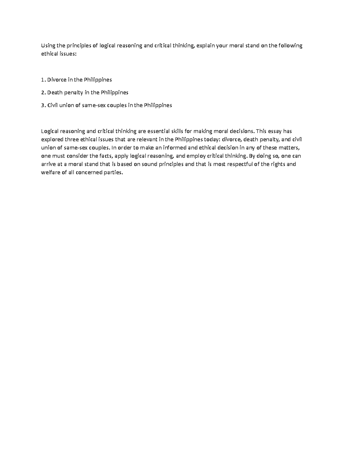 MY Moral Stand - Using the principles of logical reasoning and critical ...