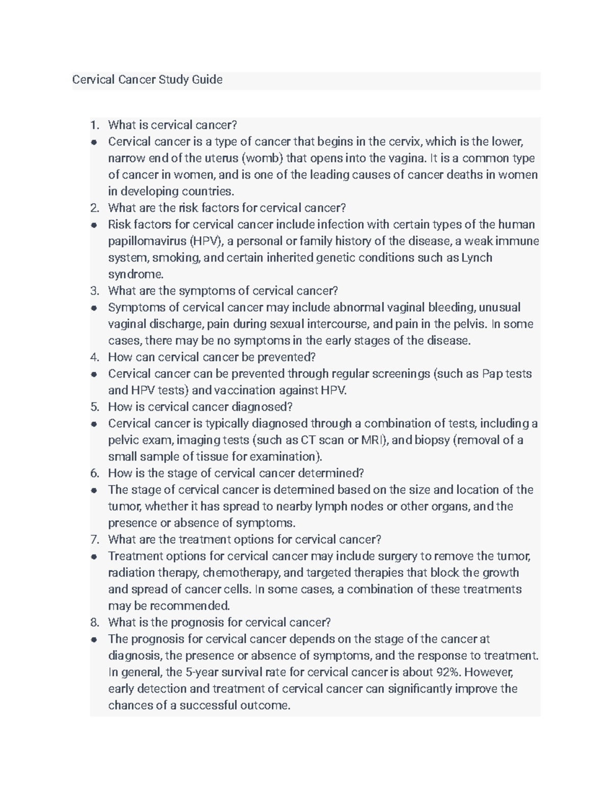 Cervical Cancer study guide - Cervical Cancer Study Guide What is ...