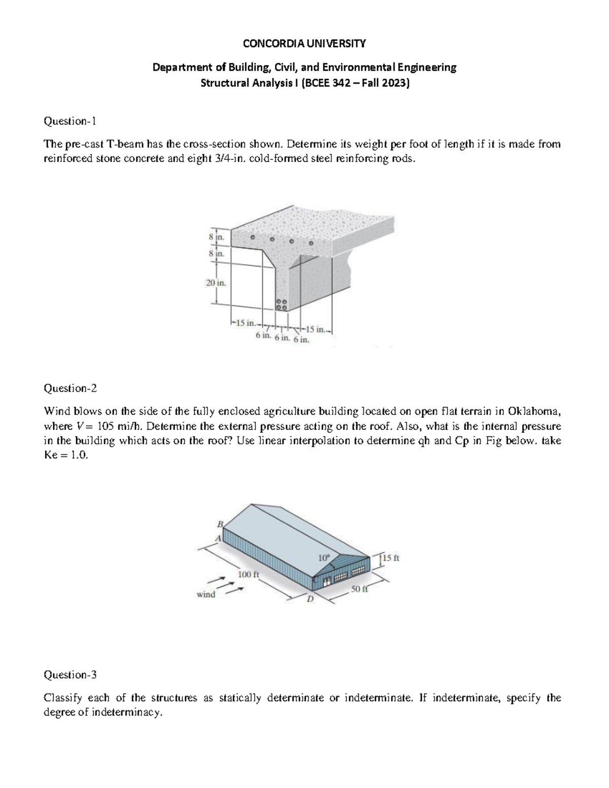 BCEE - 342 Assignment 1 - Department of Building, Civil, and ...
