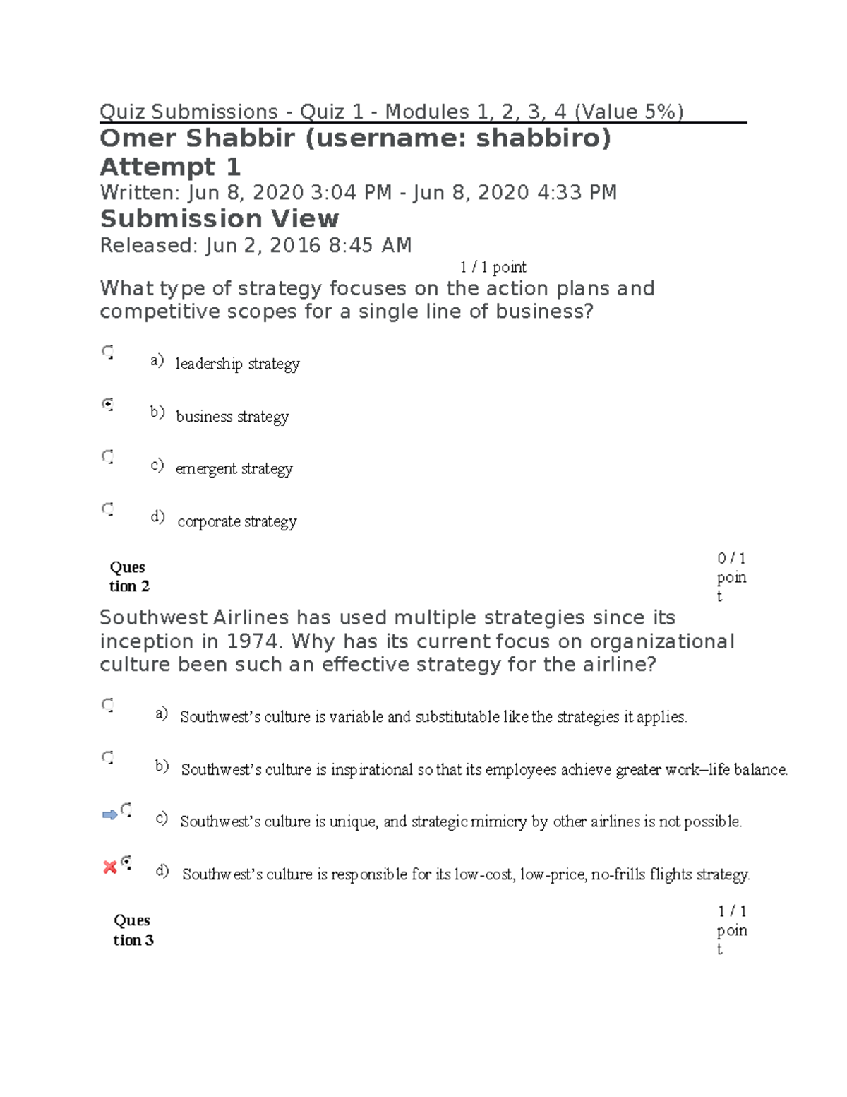 Quiz 31 September 2020, answers - Quiz Submissions - Quiz 1 - Modules 1 ...