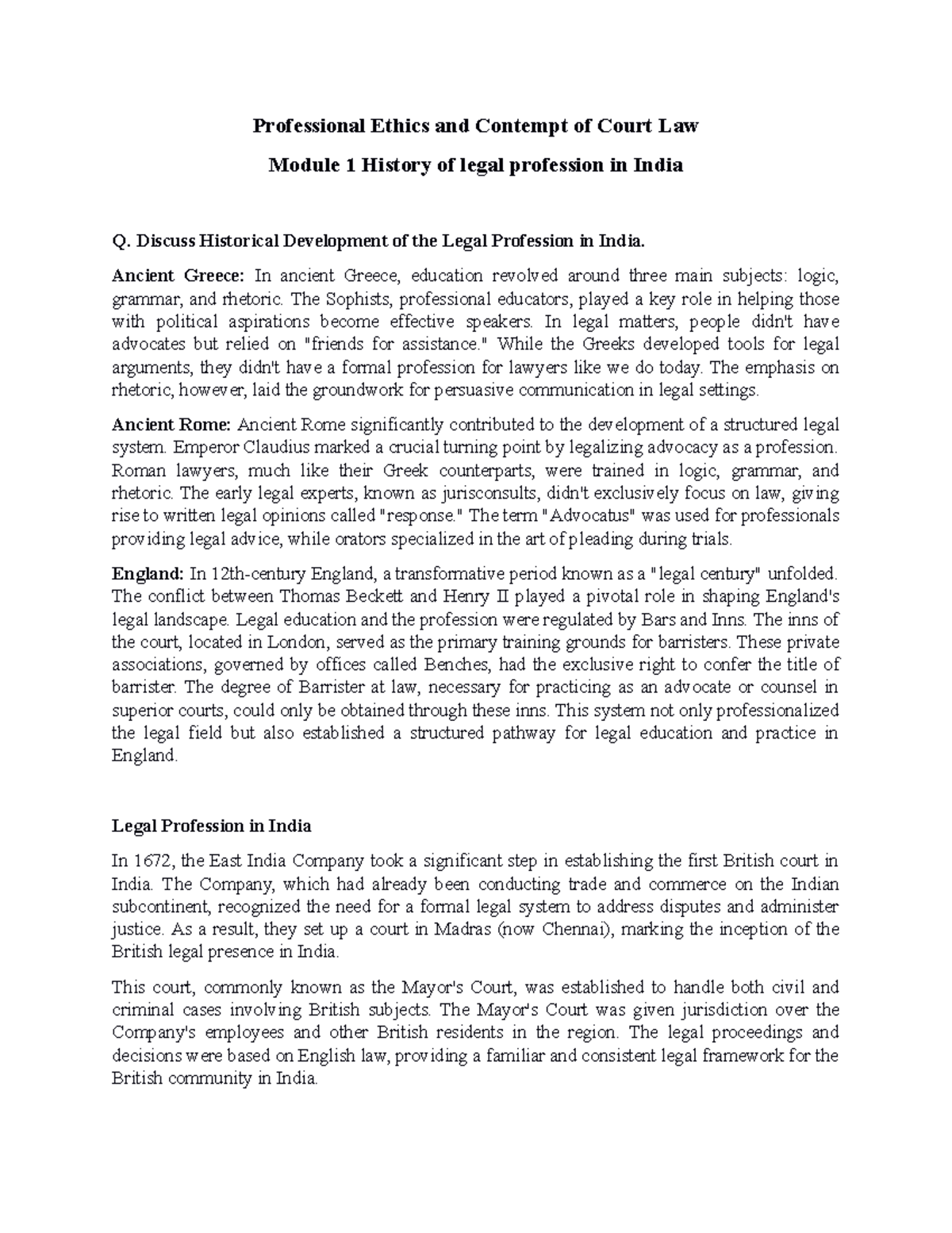 Module 1 - this is law notes - Professional Ethics and Contempt of ...