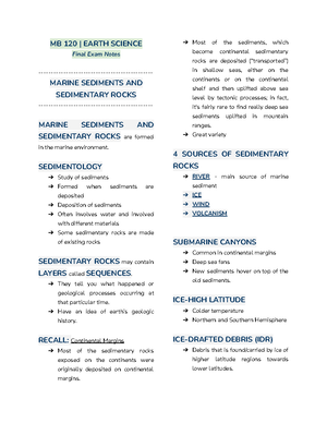 Marine Sediments and Sedimentary Rocks (Cont - MB 120 | EARTH SCIENCE ...
