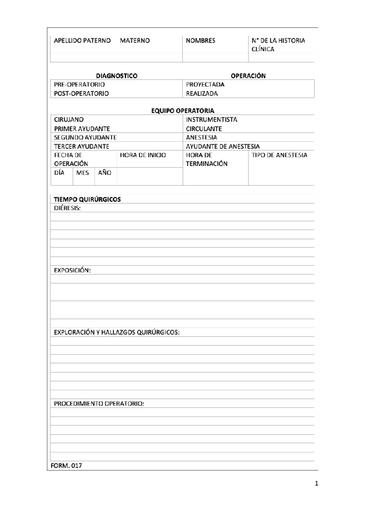 Formato Protocolo Operatorio - Cirugía - Studocu