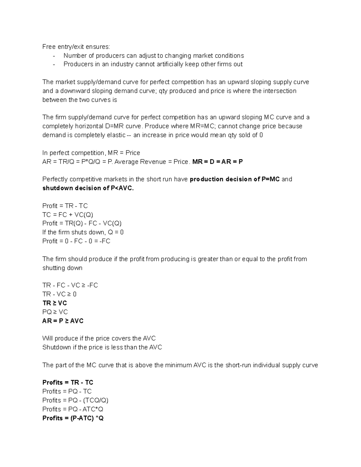 2 Econ 101 Notes for Midterm #3 - Free entry/exit ensures: - Number of ...