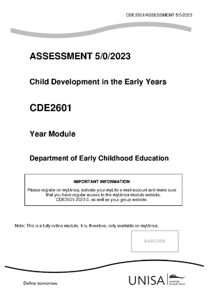 CDE Assessment 2 - ASSIGNMENT - CHILD DEVELOPMENT (0-9) CDE Jenny ...