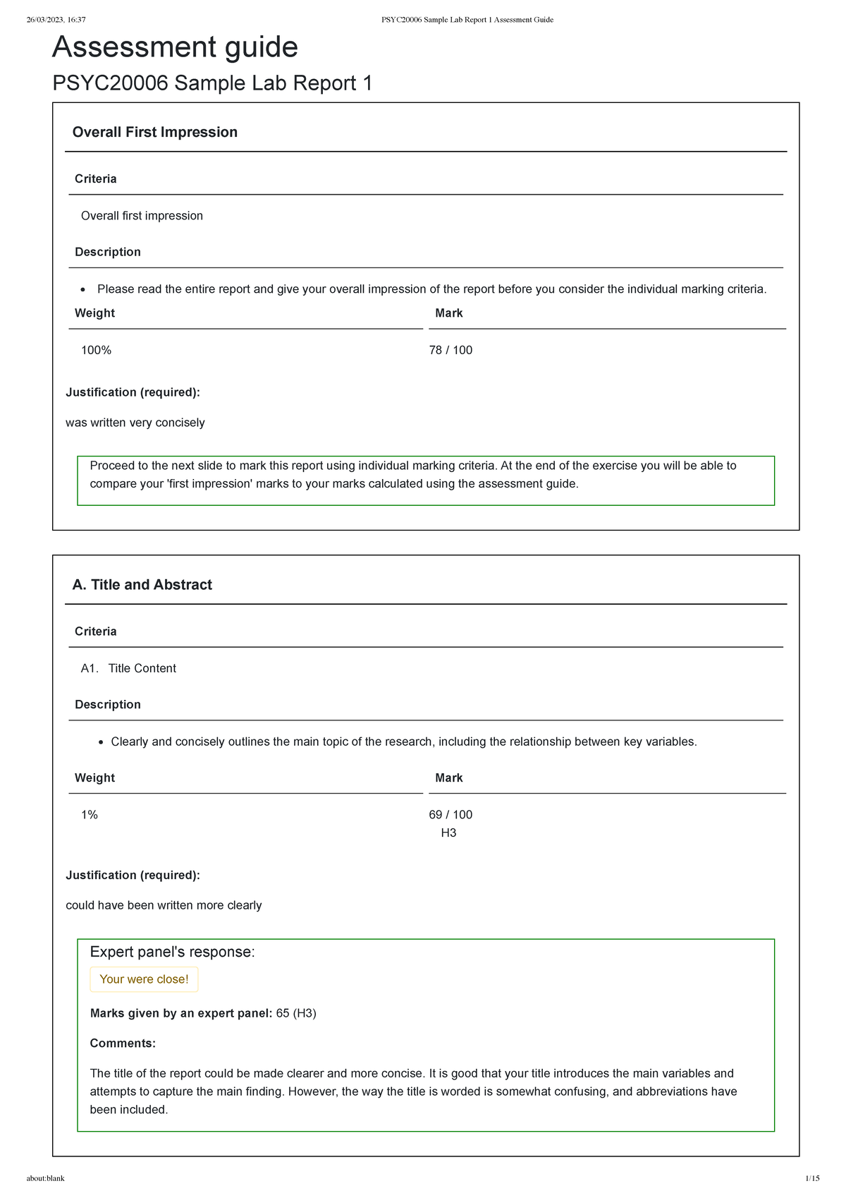PSYC2000 6 Sample Lab Report 1 Assessment Guide - Assessment guide ...
