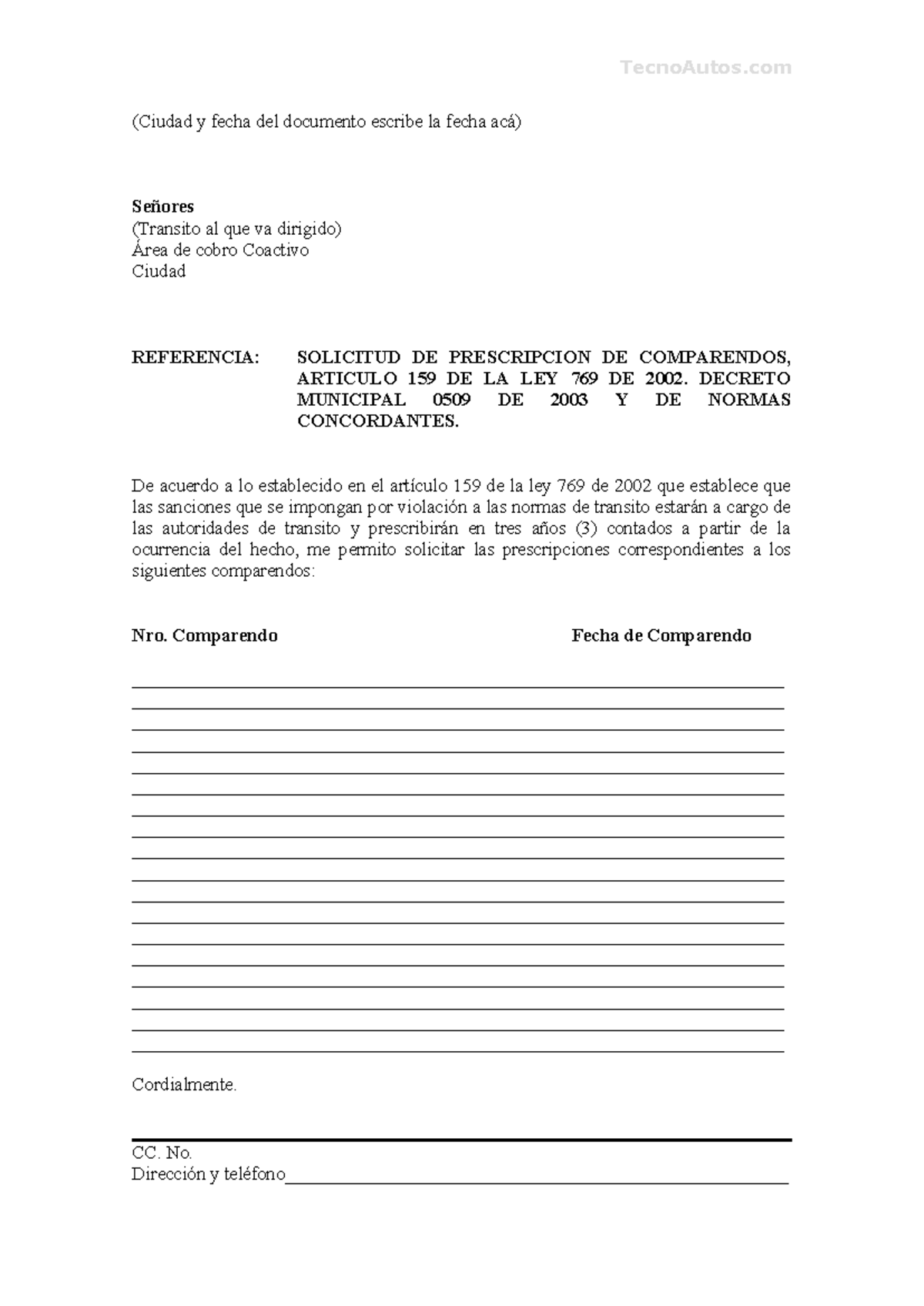 96961960 Formato Prescripcion de Multas o Comparendos de Transito ...