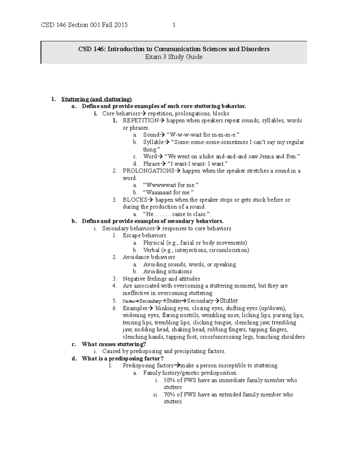 CSD EXAM 3 Study Guide - CSD 146: Introduction to Communication ...