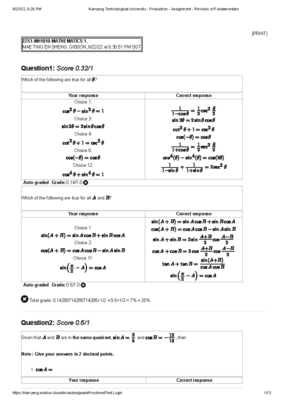 Nanyang Technological University - Production - Assignment - Revision of Fundamentals - [PRINT ...