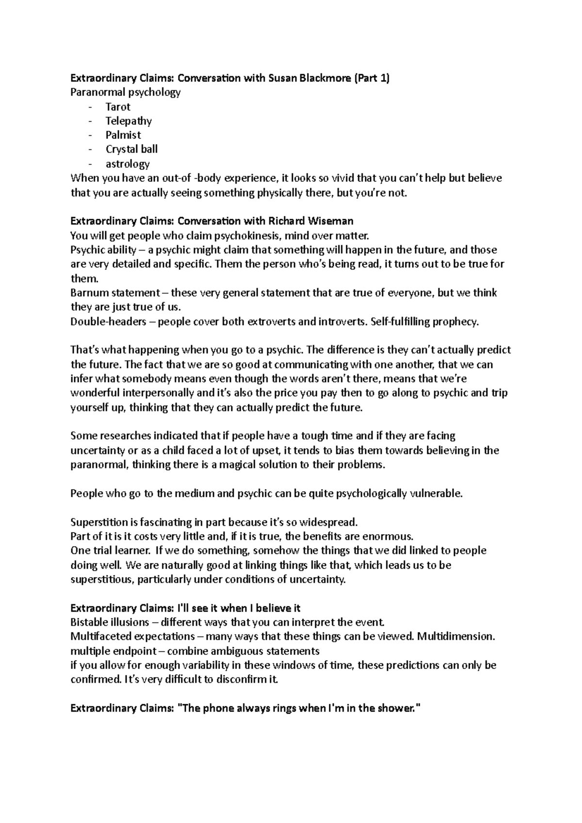 Week 11 - Lecturer: Matthew Thompson - Extraordinary Claims ...