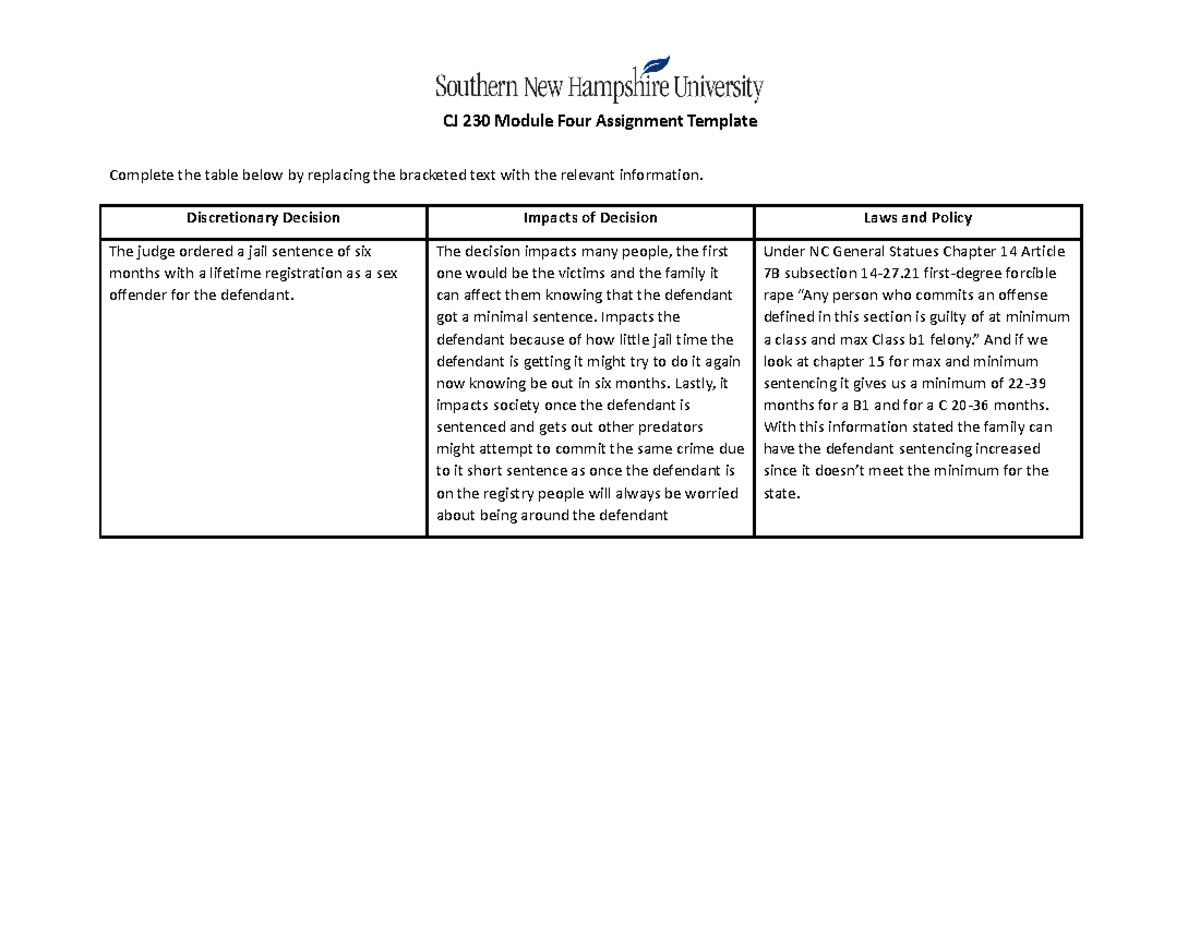 CJ 230 Module Four Assignment Template - CJ 230 Module Four Assignment ...
