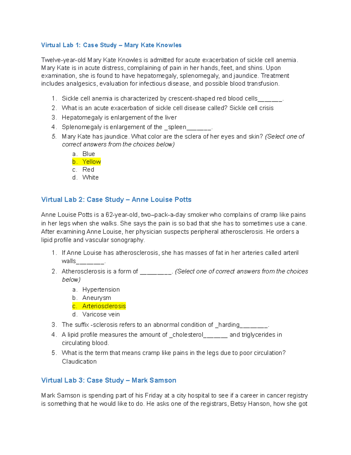 WEEK 3 BLOOD AND LYMPHATIC and immune systems - Virtual Lab 1: Case ...