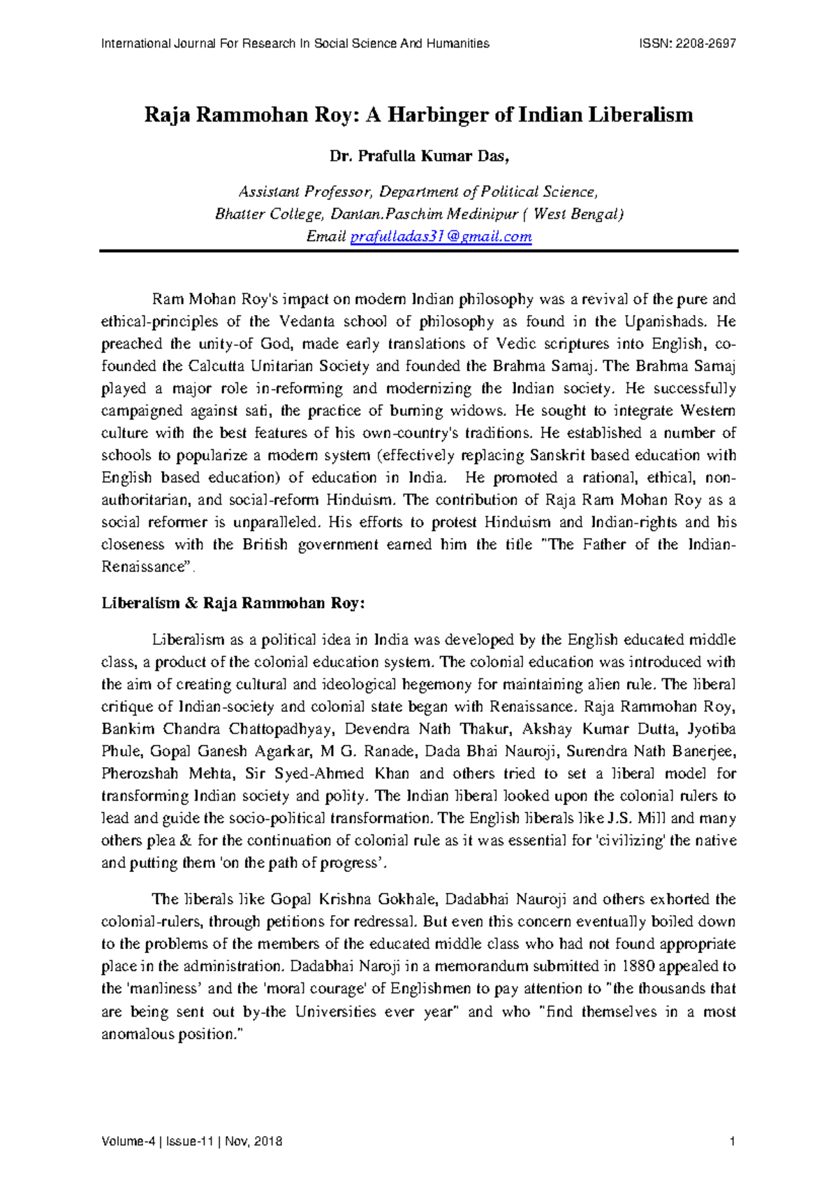 Green-publication,+Journal+editor,+758 - Raja Rammohan Roy: A Harbinger ...