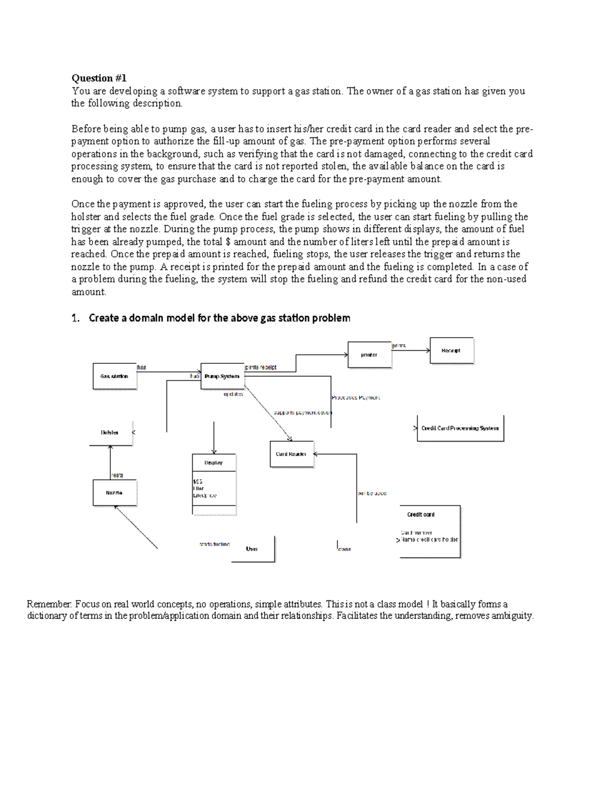 Assignment 1 sample solution - Question You are developing a software system to support a gas ...