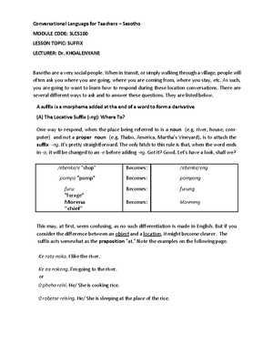 Linguistic Structure OF Sesotho (The System of Concords ...