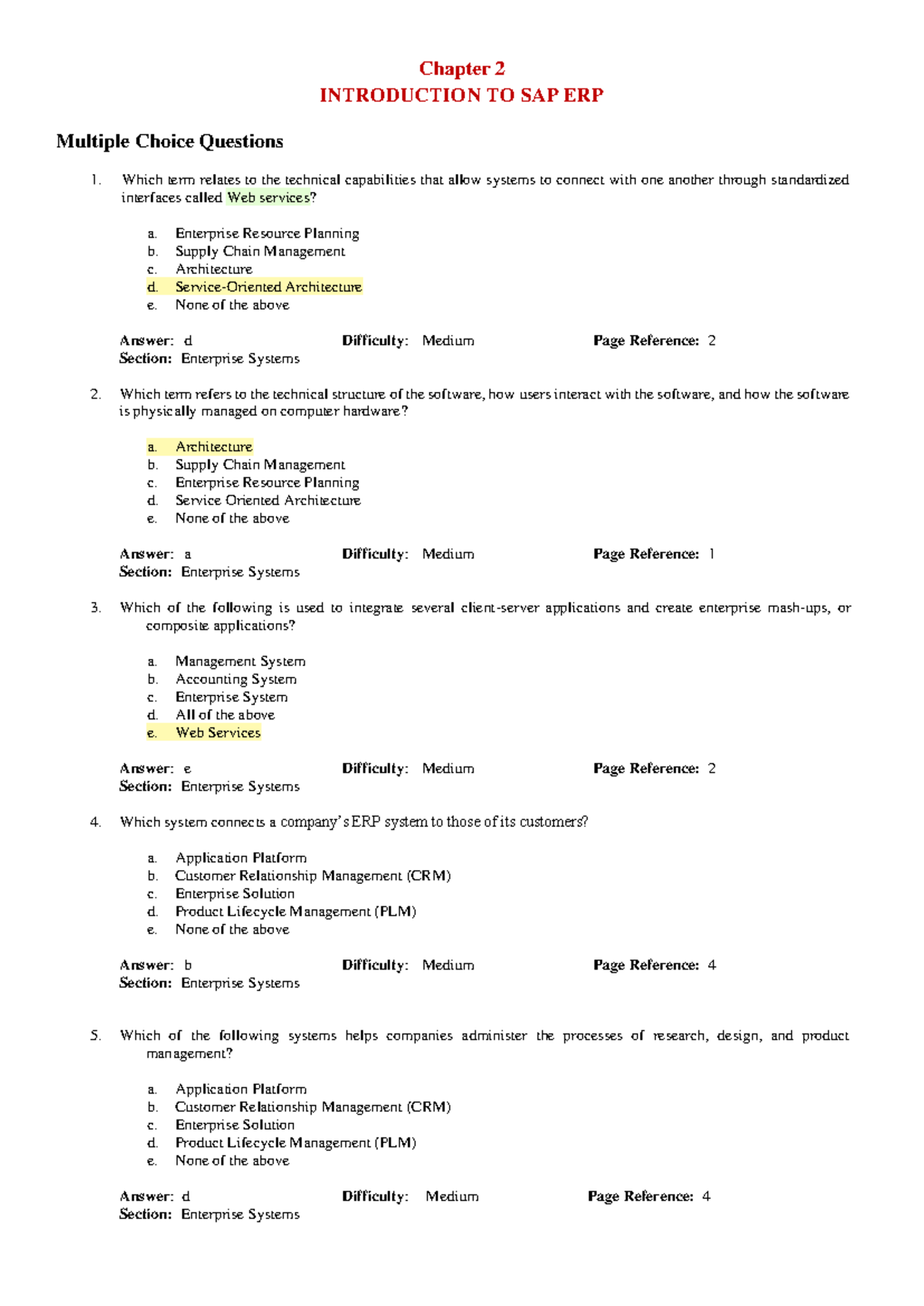 C2 - 4t4t4t4t - Chapter 2 INTRODUCTION TO SAP ERP Multiple Choice ...