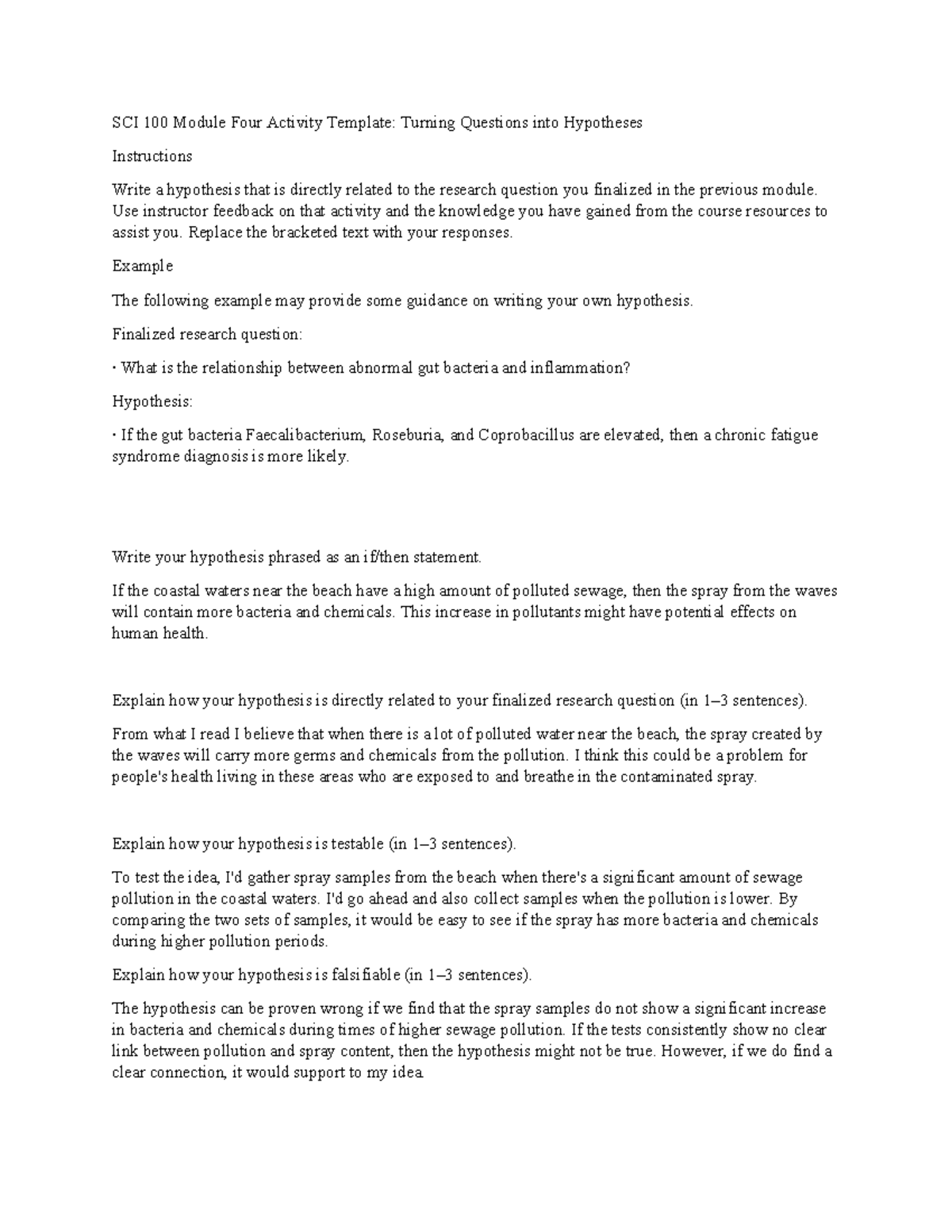 SCI 100 Module Four Activity - Use instructor feedback on that activity ...