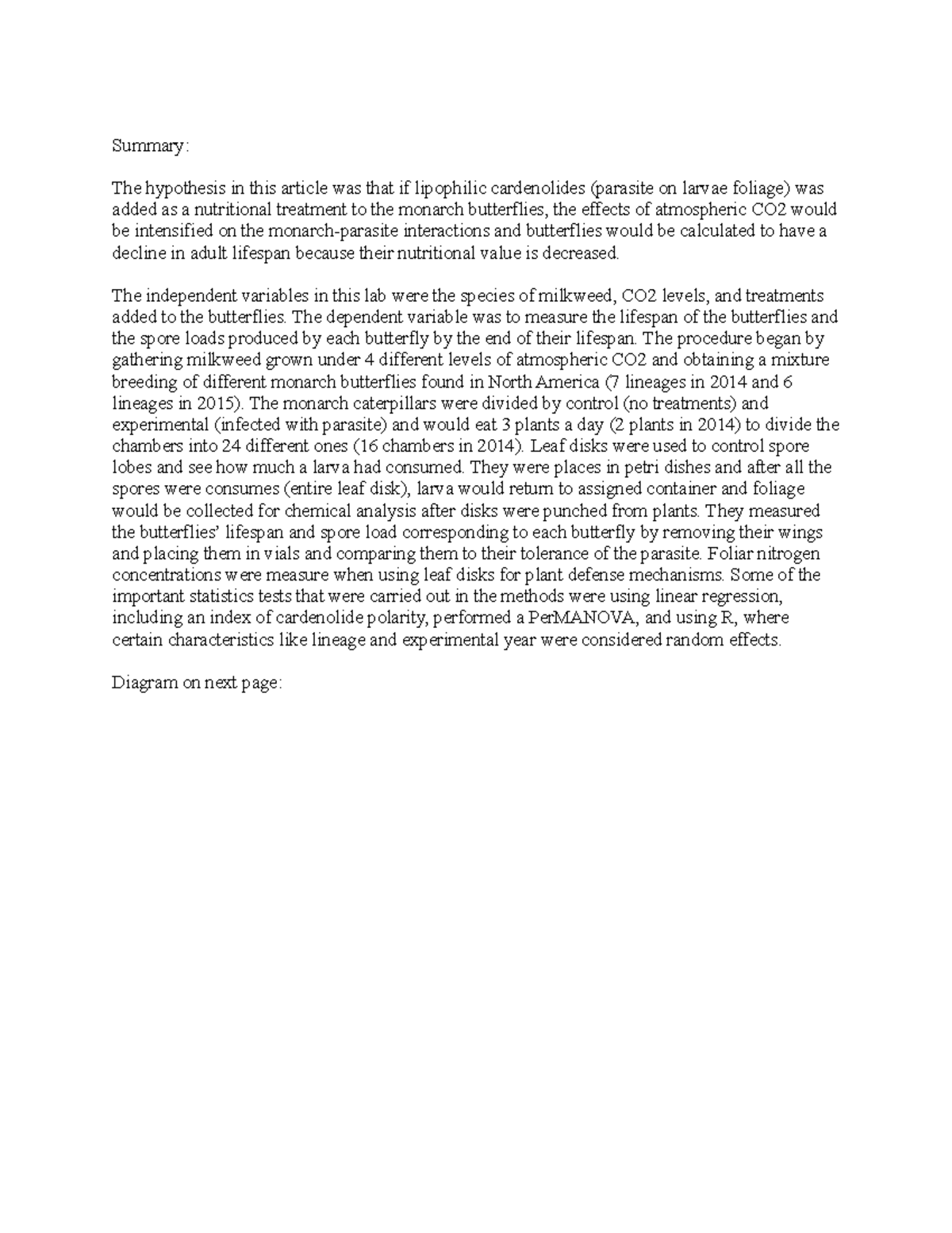 Methods for bio 44 - Graded on completion and accuracy for primary ...