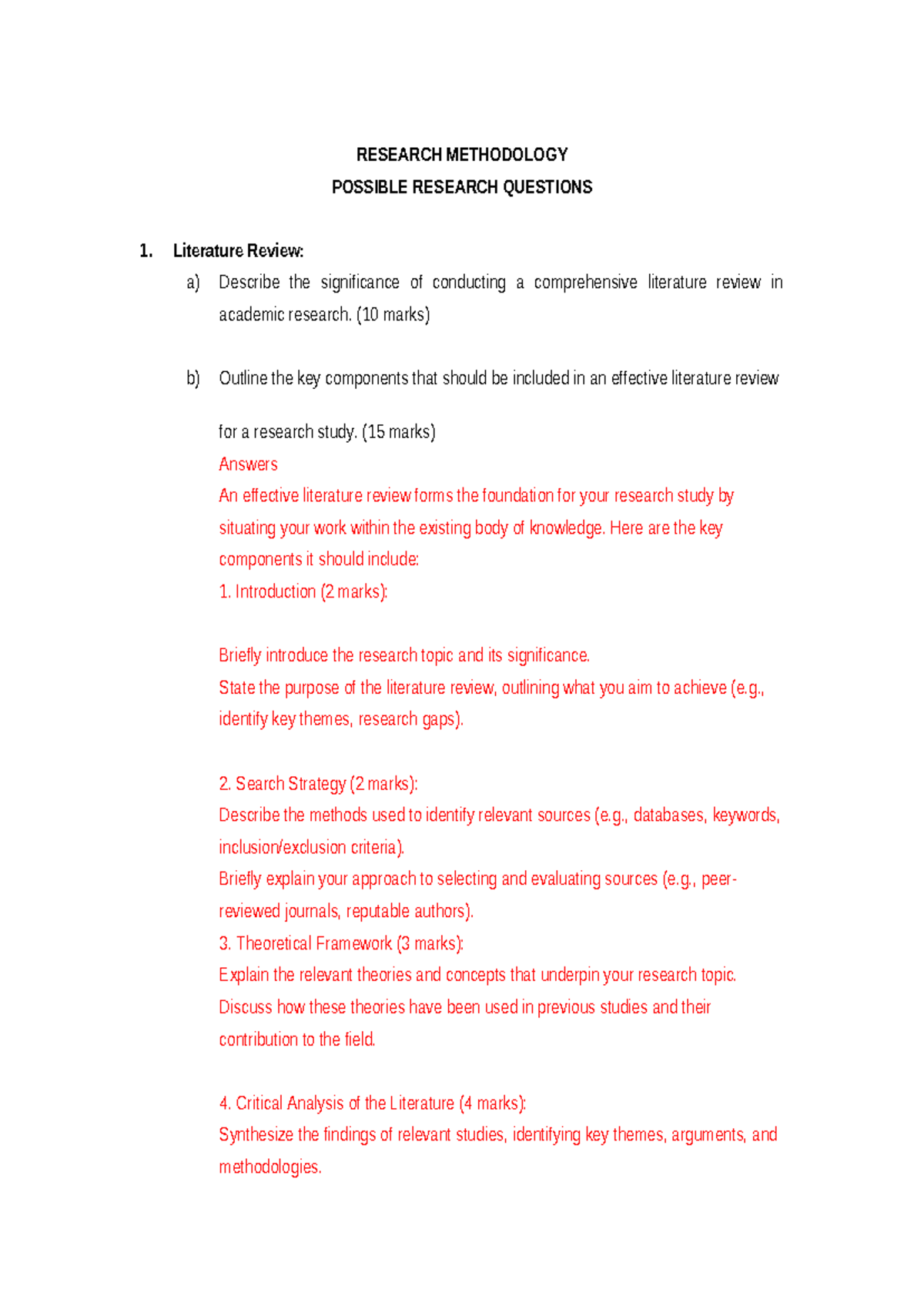 Possible Research Questions - RESEARCH METHODOLOGY POSSIBLE RESEARCH ...