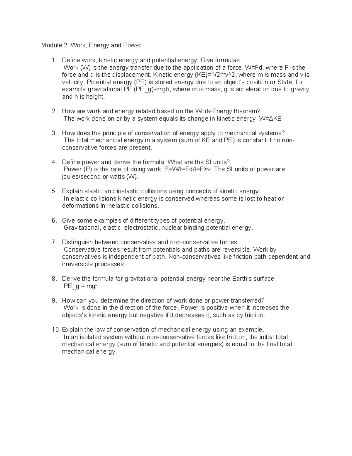 Module 2 Work, Energy and Power - Module 2: Work, Energy and Power 1 ...