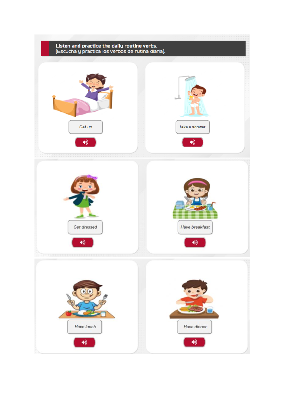 Week 10 - apuntes - Listen and practice the daily routine verbs ...