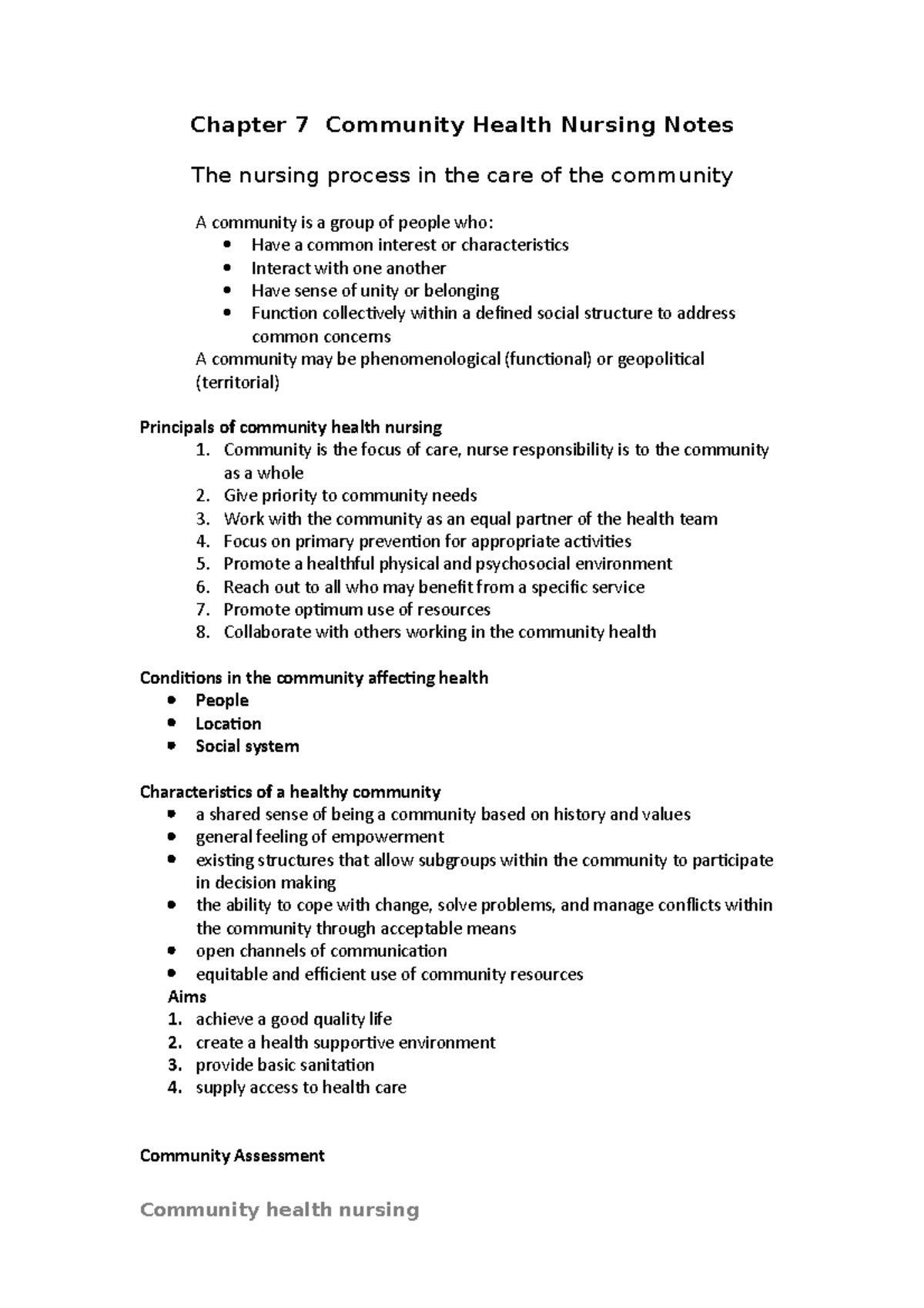 CHN The nursing process in the care of the community - Chapter 7 ...