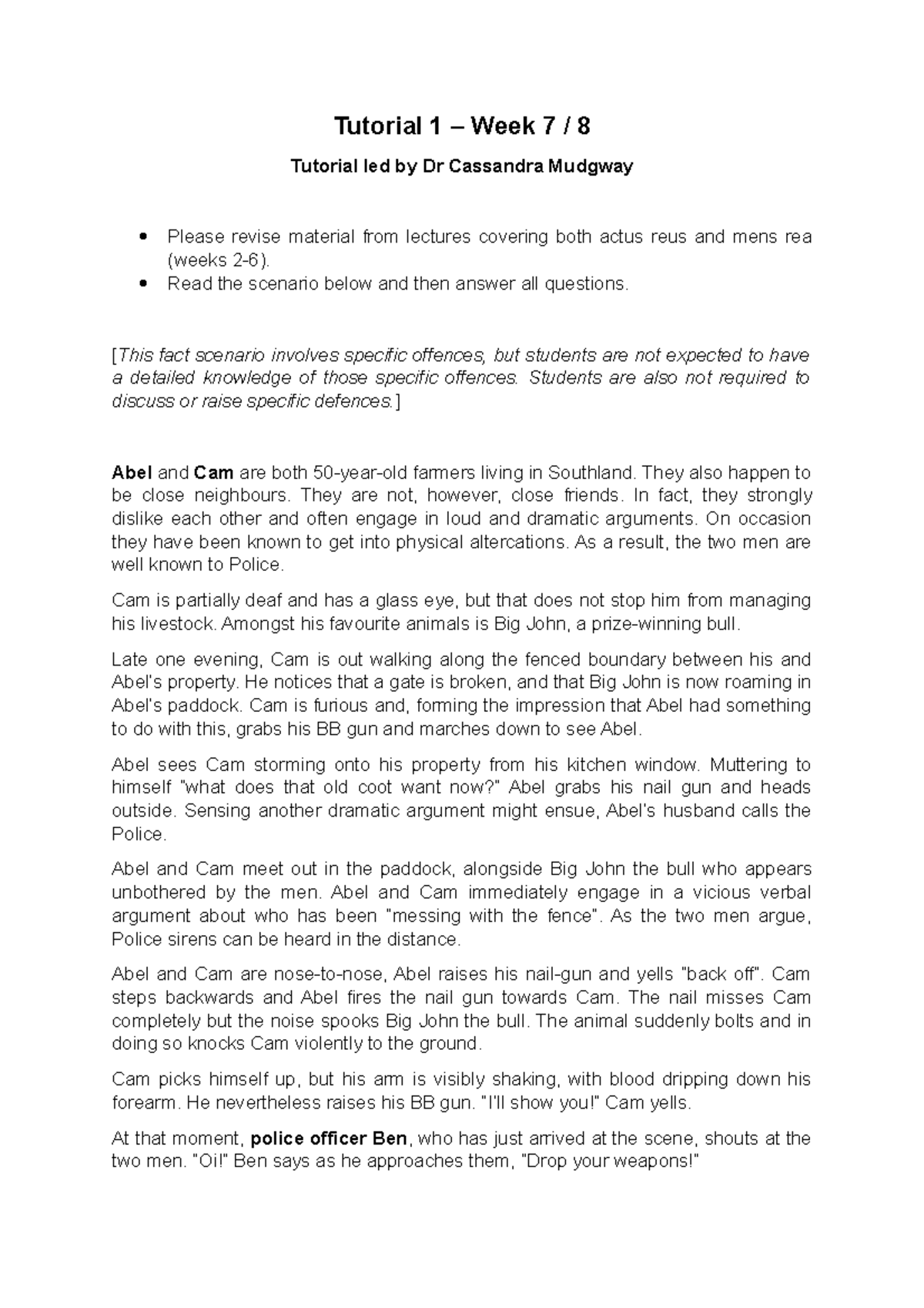 Tutorial Question - Tutorial 1 – Week 7 / 8 Tutorial led by Dr ...