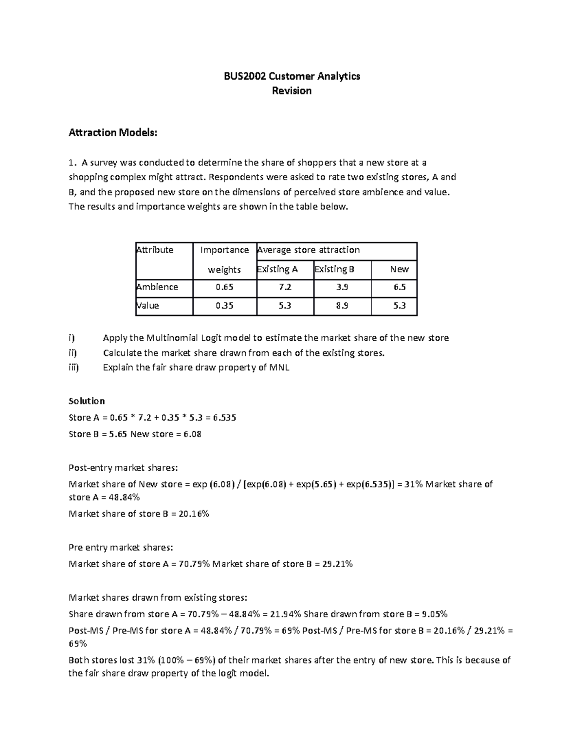 BUS2002 Customer Analytics revision solution - BUS2002 Customer ...