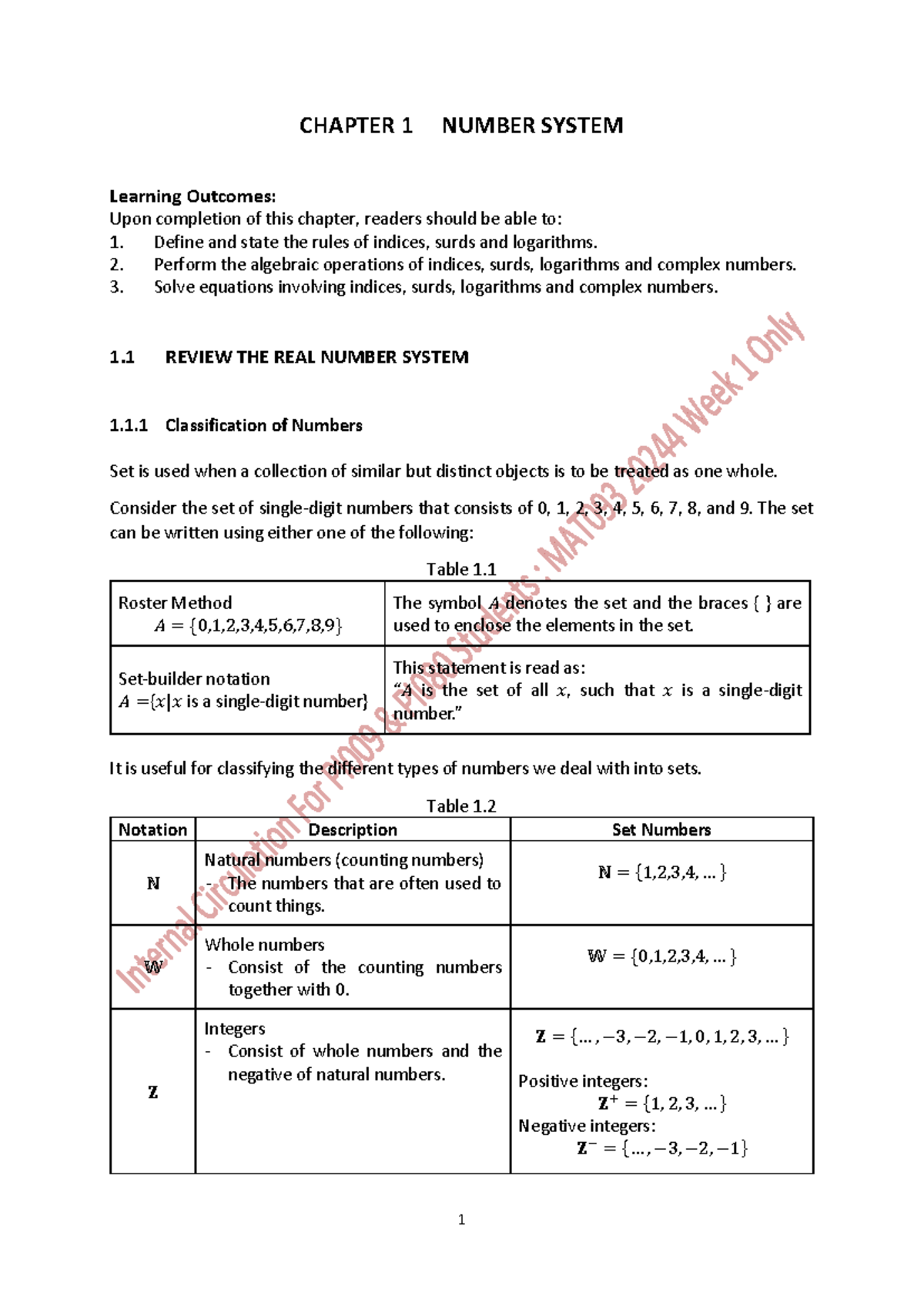 2. 20244 MAT093 Softcopy Notes For Students - Week 1 - CHAPTER 1 NUMBER ...