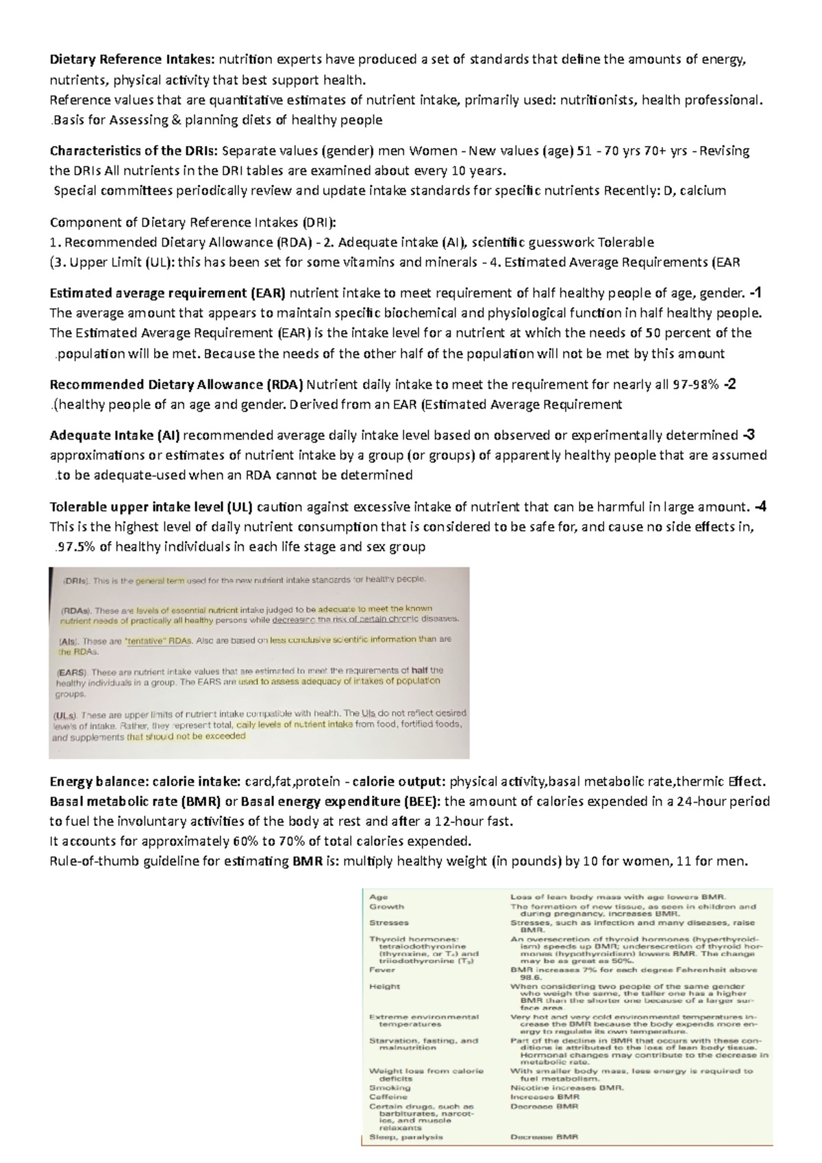 تلخيص 2 - Dietary Reference Intakes: nutrition experts have produced a ...