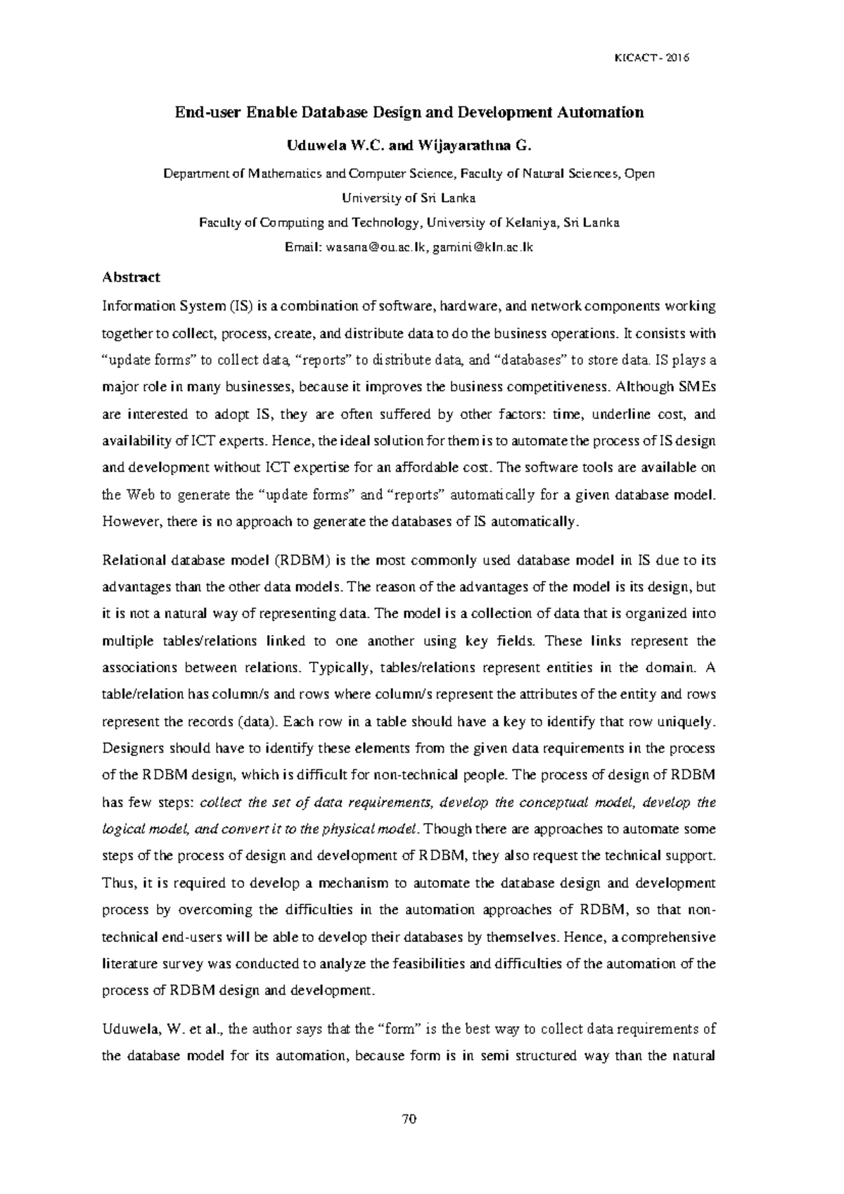 End user Enable Database Design and Deve - KICACT - 2016 70 End-user Enable Database Design and ...