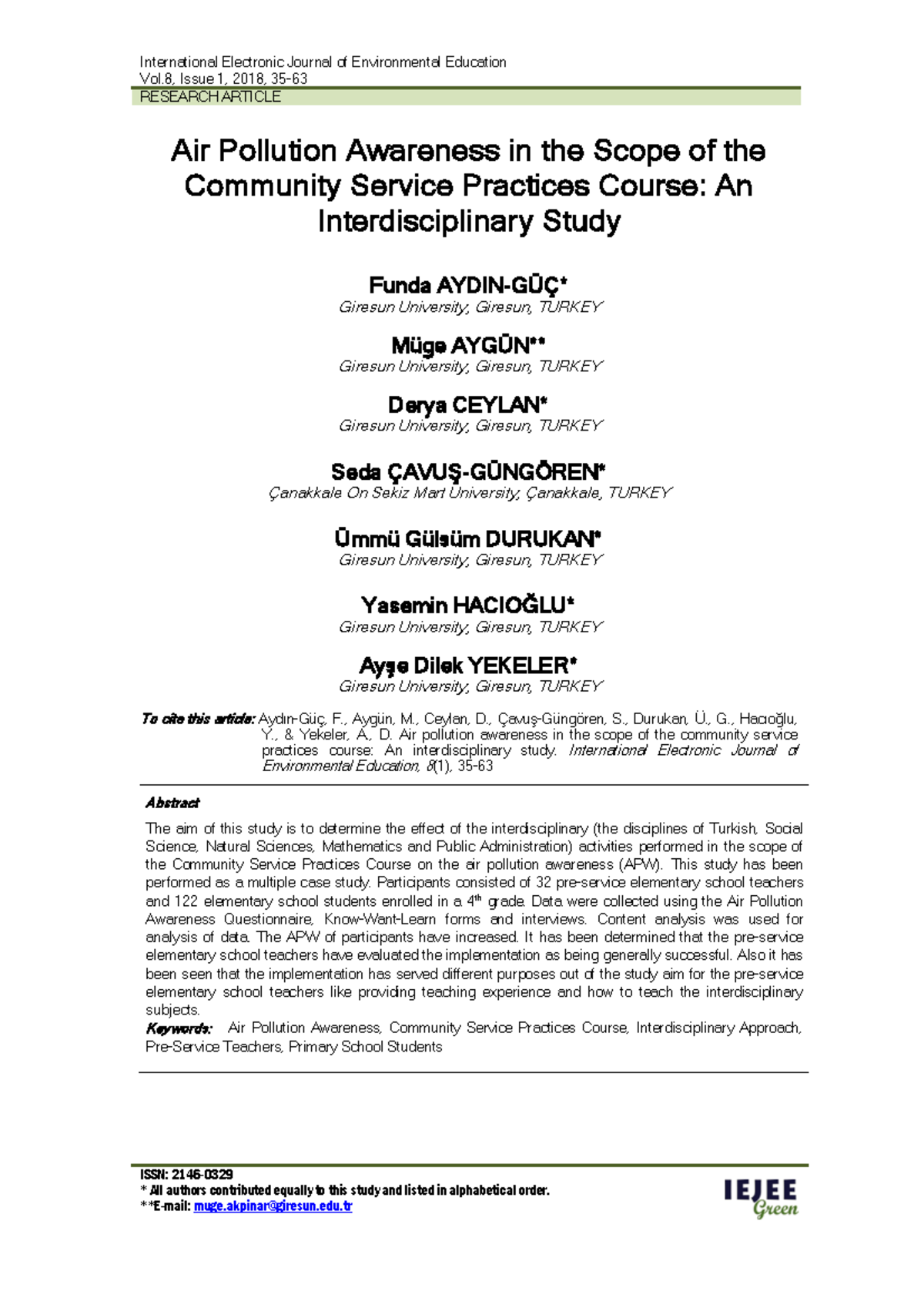 Air pollution - no description - International Electronic Journal of ...