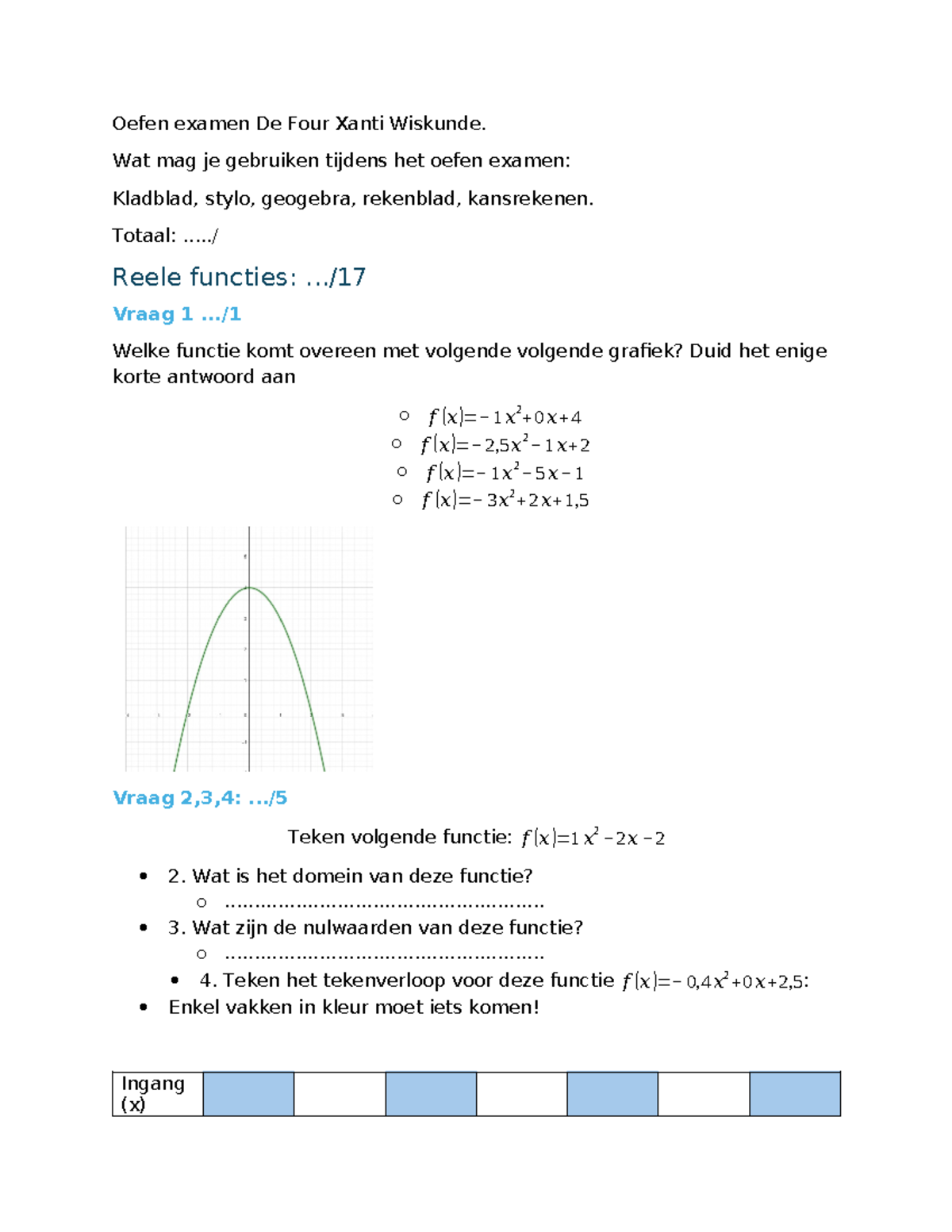 Oefenexamen wiskunde - Oefen examen De Four Xanti Wiskunde. Wat mag je ...