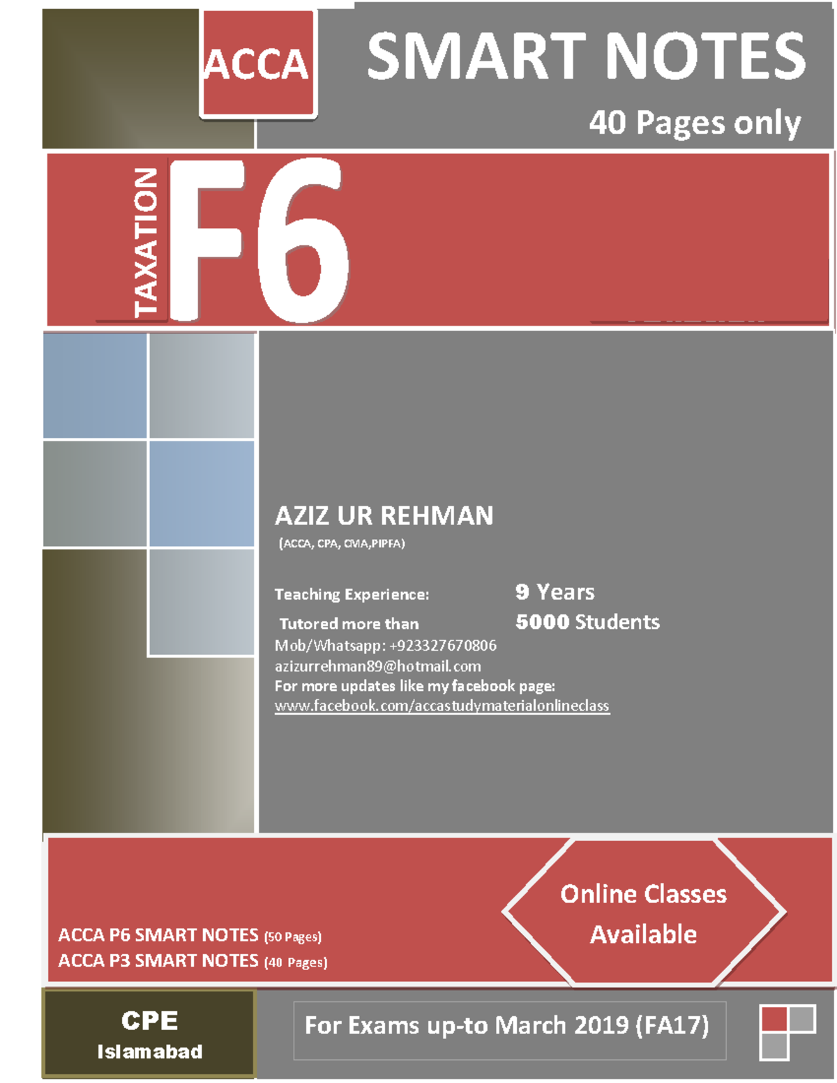 F6 Smart Notes 03-19 - F ACCA Contact: +923327670806 azizurrehman89 ...