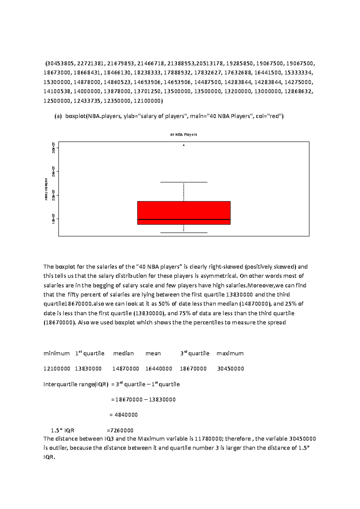 Statistics assignment answer sheet - (30453805, 22721381, 21679893 ...