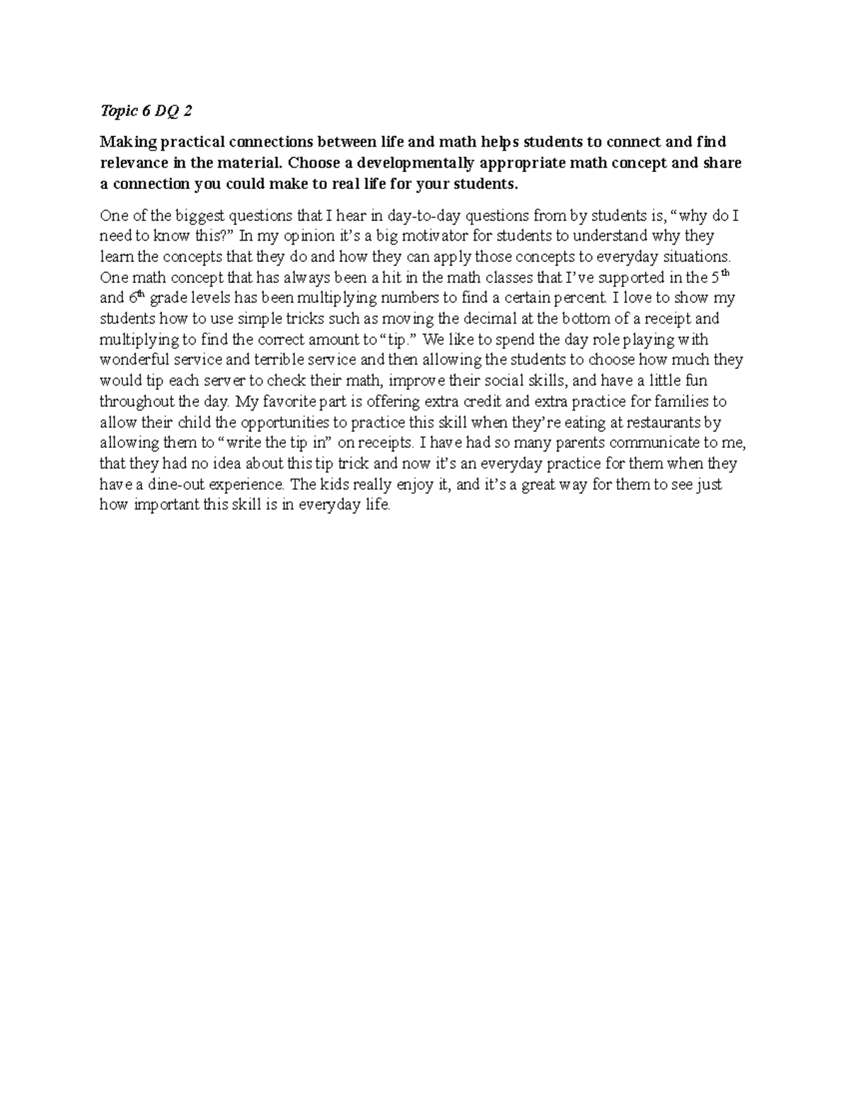 GCU SPD-470-O500 Topic 6 Discussion Question 2 Response - Topic 6 DQ 2 ...