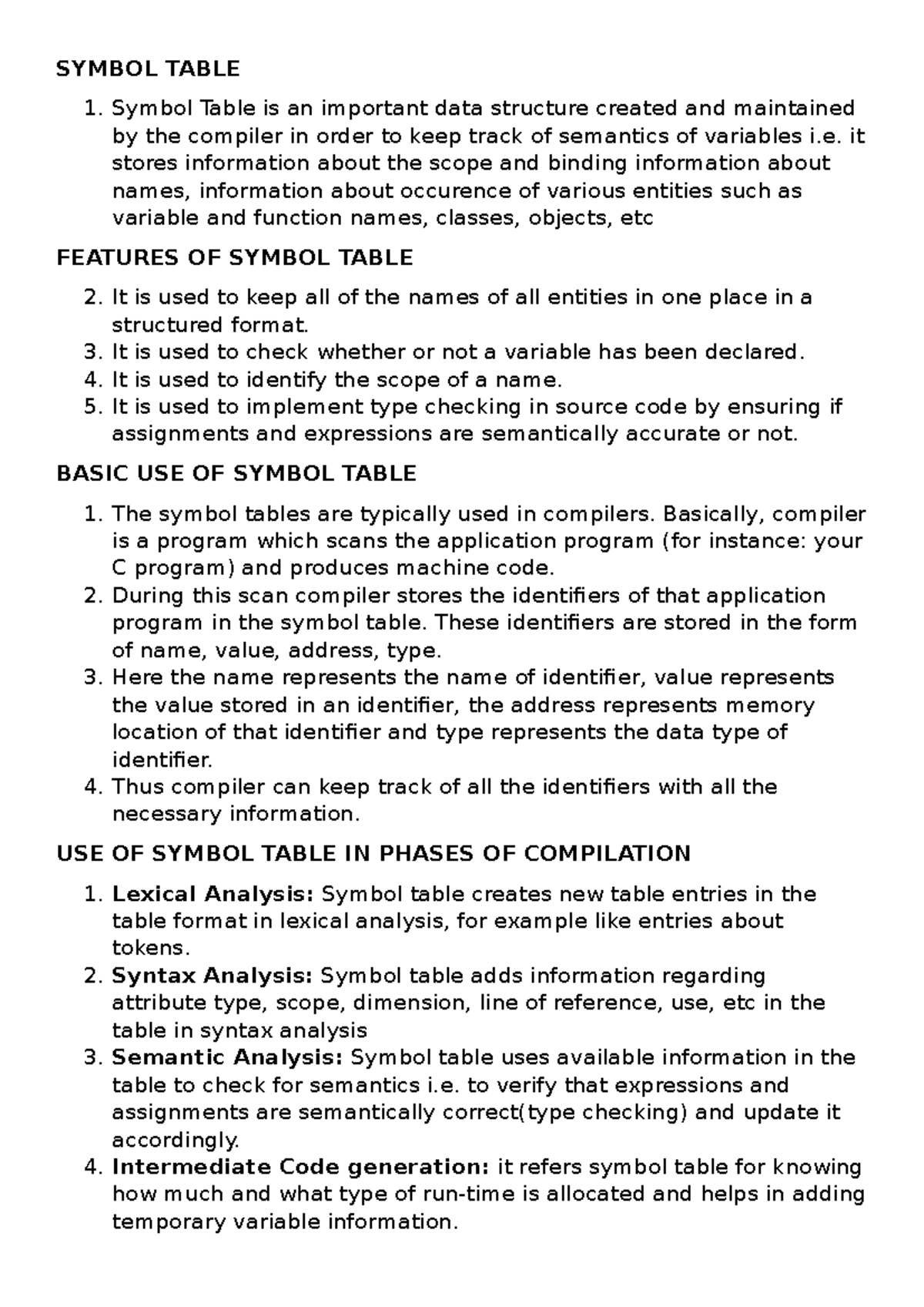 CD UNIT 3 - dfsdfsdf - SYMBOL TABLE Symbol Table is an important data ...