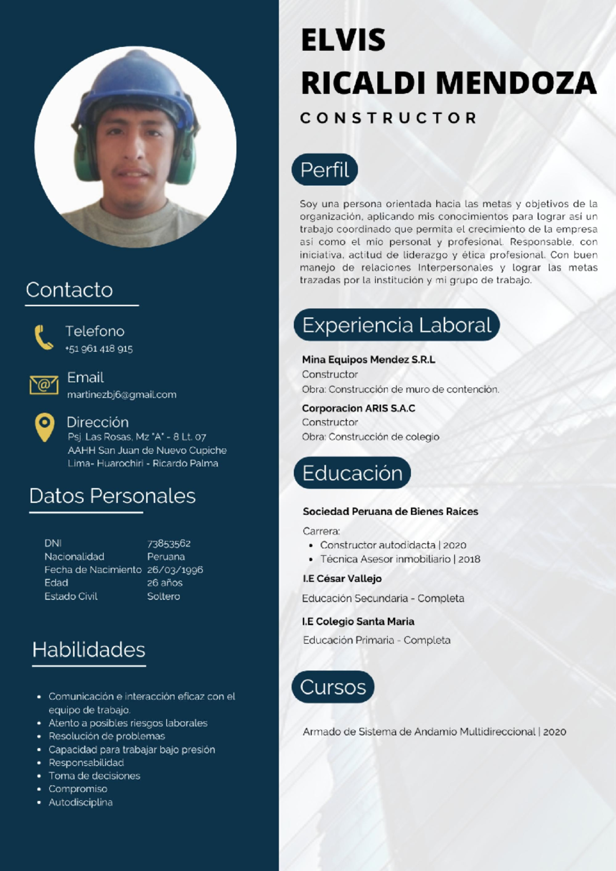 CV- Elvis- Ricaldi 12345 - CONSORCIO RIBEREÑO ####### CORPORACIÓN ARIS S.A –CONSTRUCTORA COPER ...