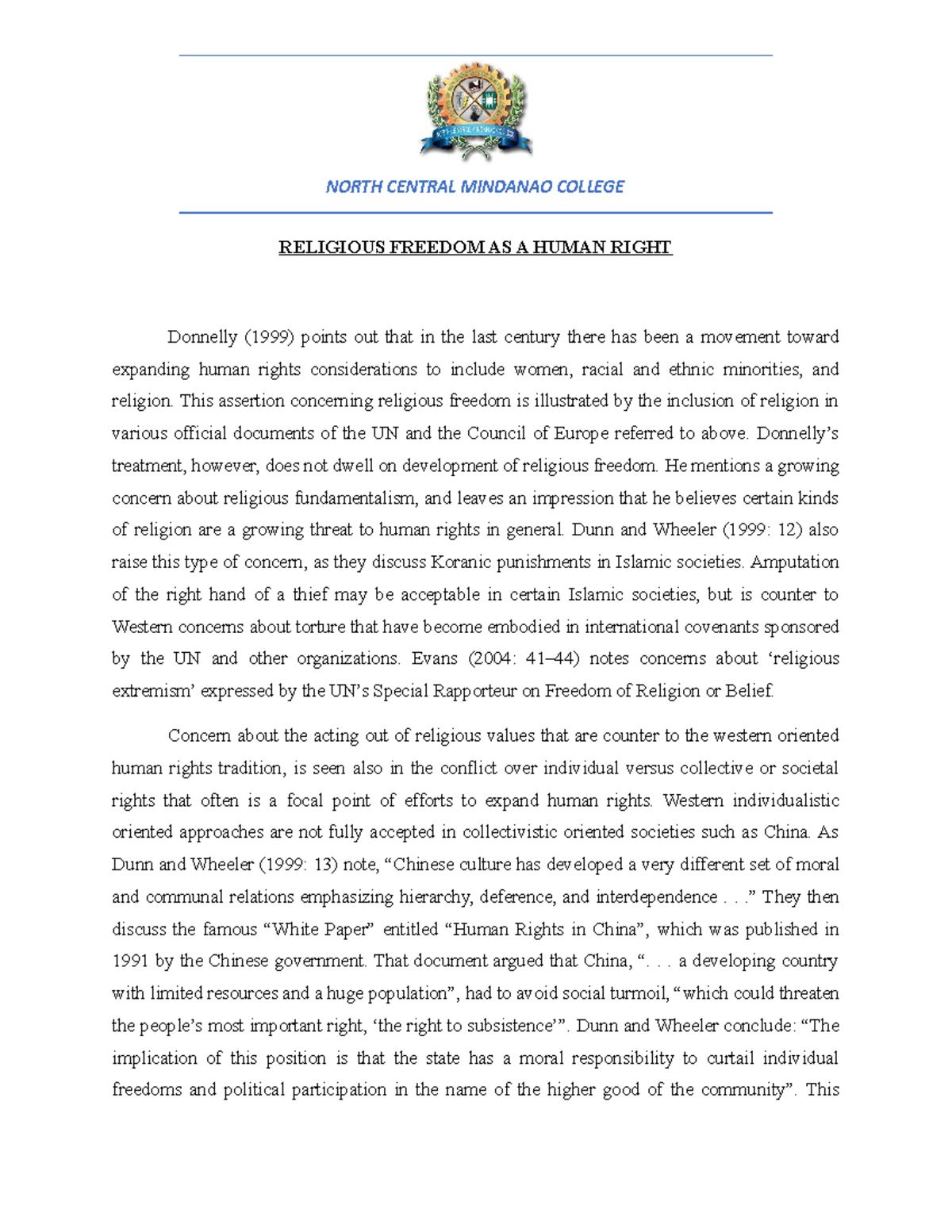 Religious Freedom AS A Human Right - NORTH CENTRAL MINDANAO COLLEGE ...