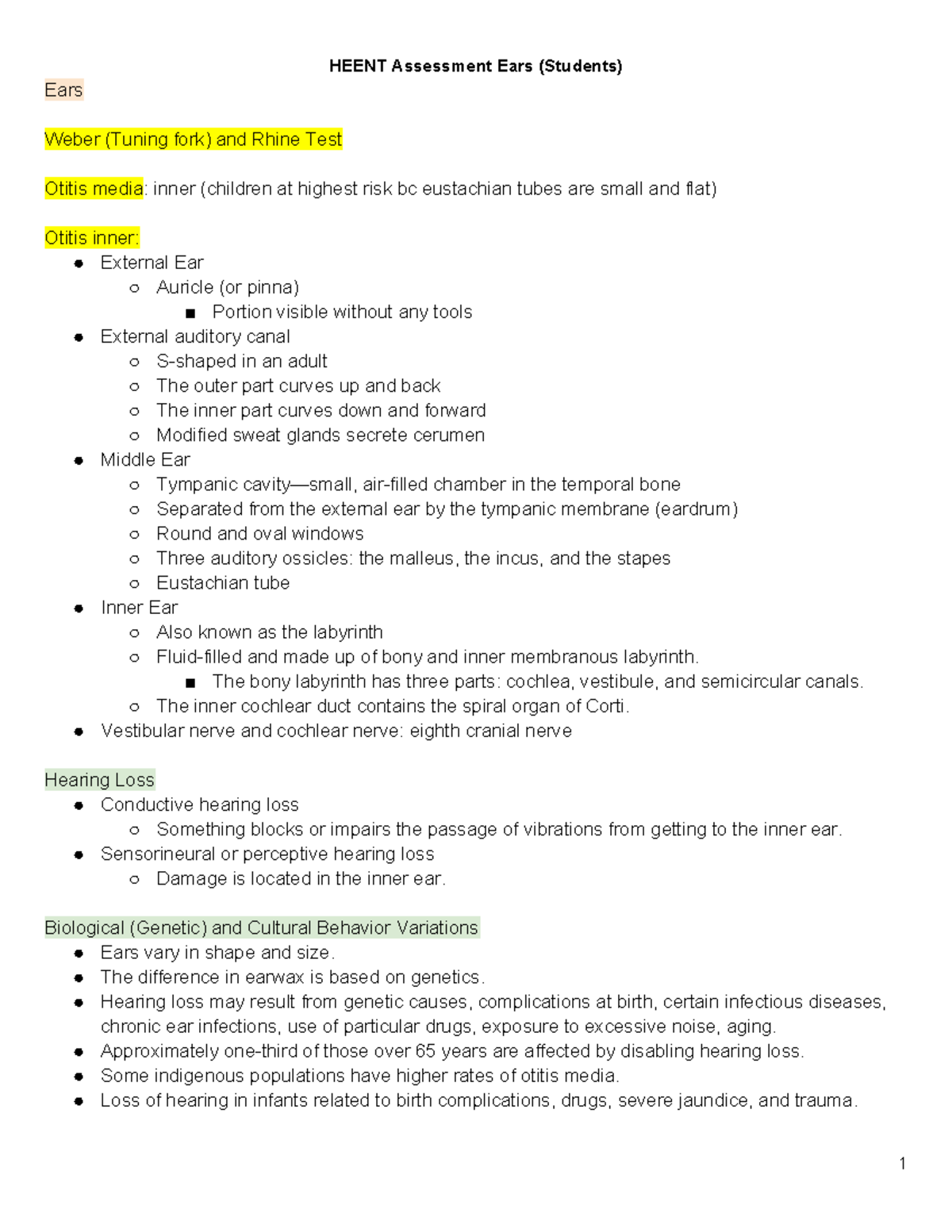Heent Assessment (Ears) - HEENT Assessment Ears (Students) Ears Weber ...