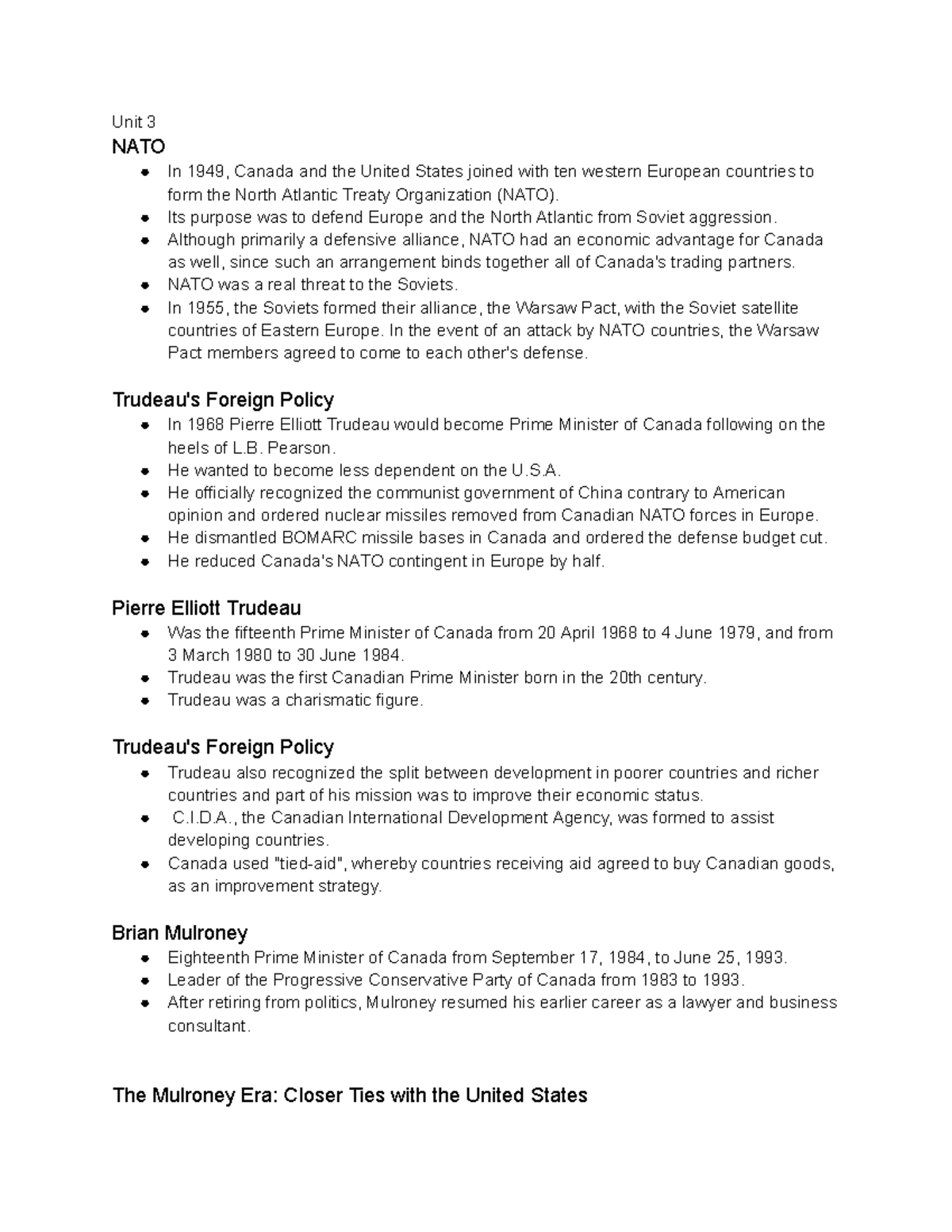 History unit 3 notes - hhh - Unit 3 NATO In 1949, Canada and the United ...