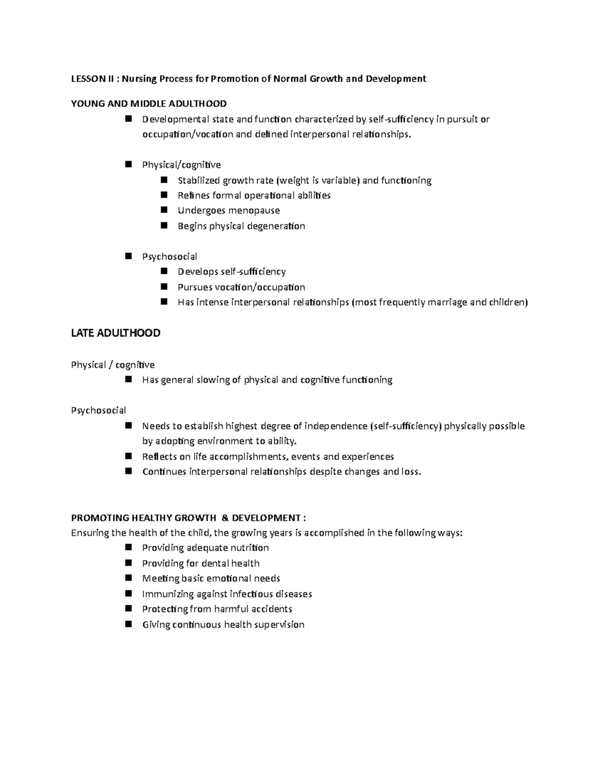 Lesson II Nursing Process for Promotion of Normal Growth and ...