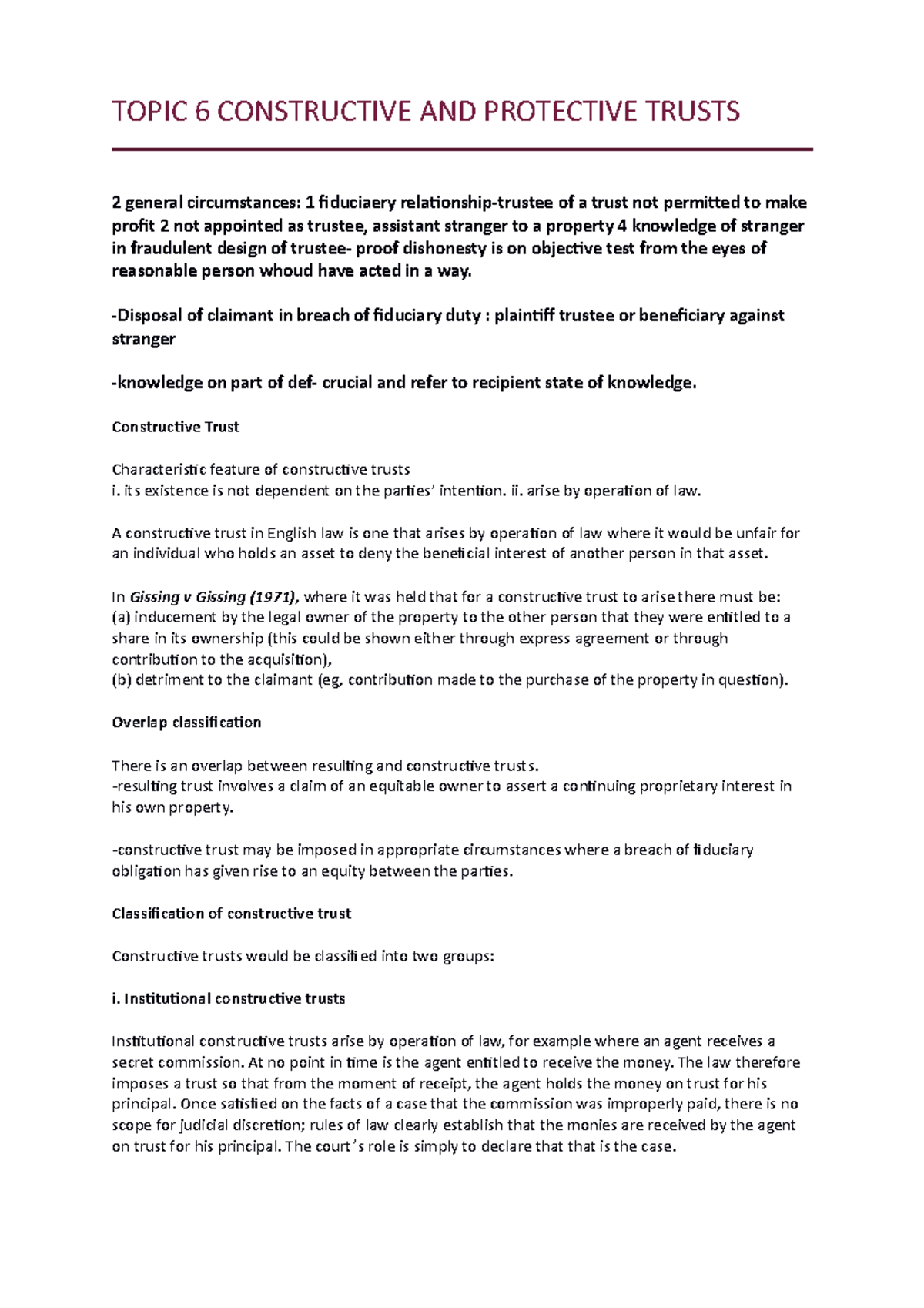Topic 6 Constructive AND Protective Trusts - TOPIC 6 CONSTRUCTIVE AND ...
