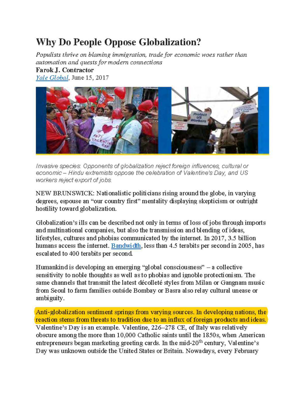 Week 2 Contractor (2017 ) YG Why Do People Oppose Globalization - Why ...