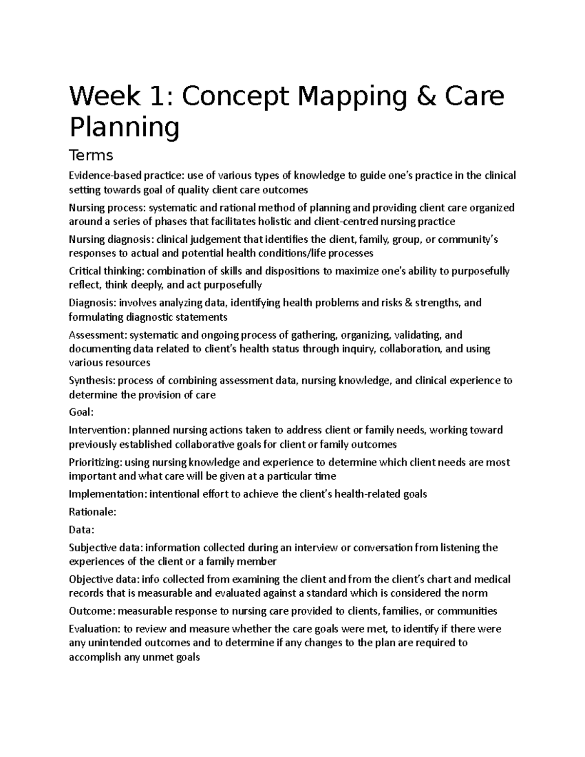 103 Concept Mapping and Care Plans Readings copy - Week 1: Concept ...